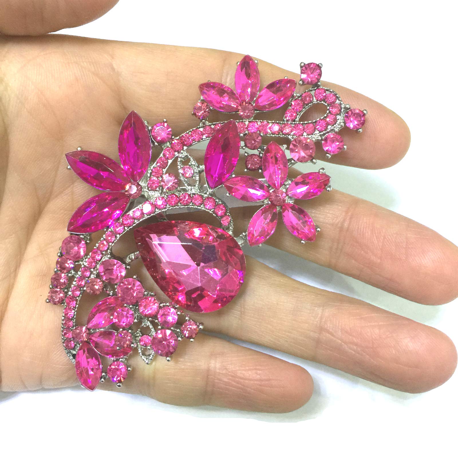 Ezing 4Pcs Pink Brooch Lot with Rhinestone Crystal Wedding Fashion Jewelry (Pink)
