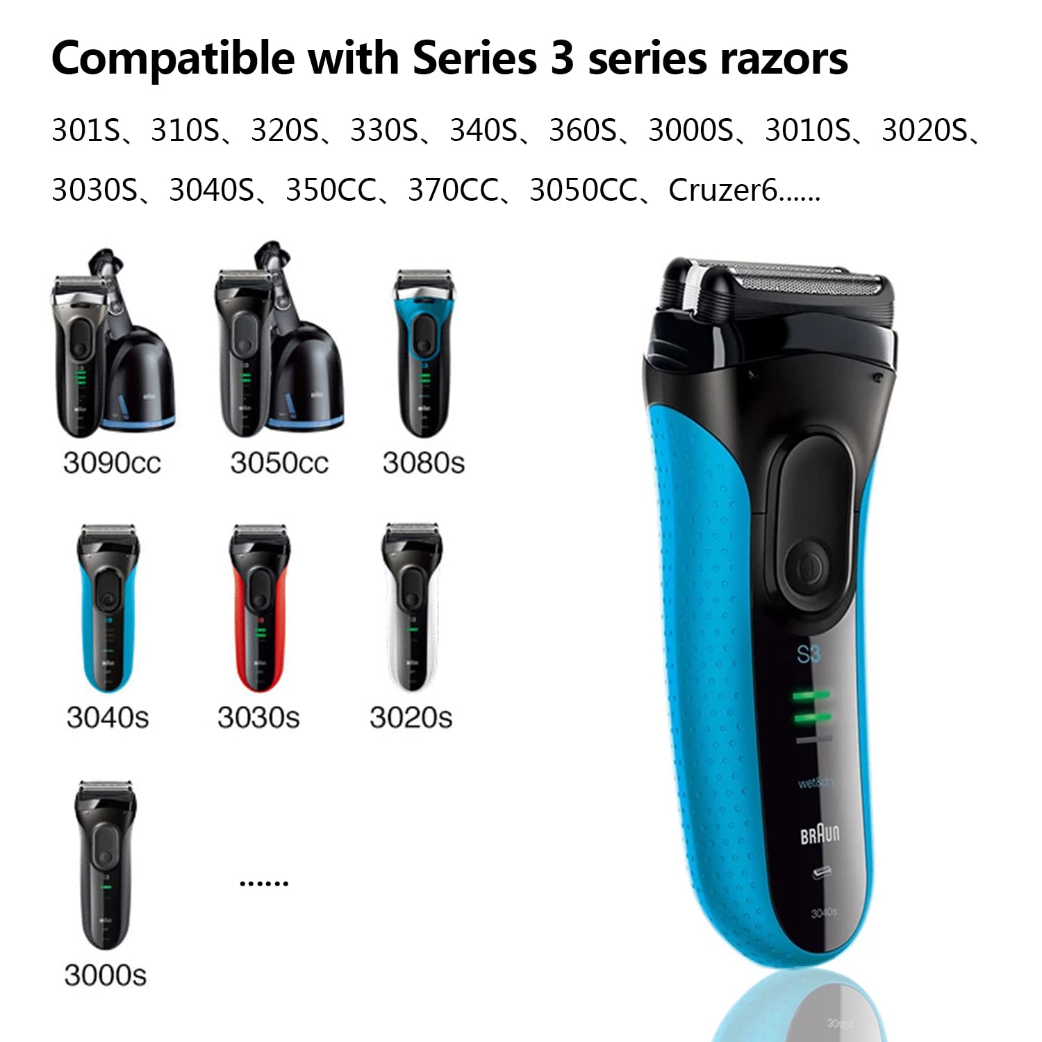 Aijen 3 Series 32s Shaver Replacement Heads - Compatible with Series 3 Replacement Heads - Compatible with 3 Series Models 3000s, 3010s, 3040s, 3050cc, etc., Silver