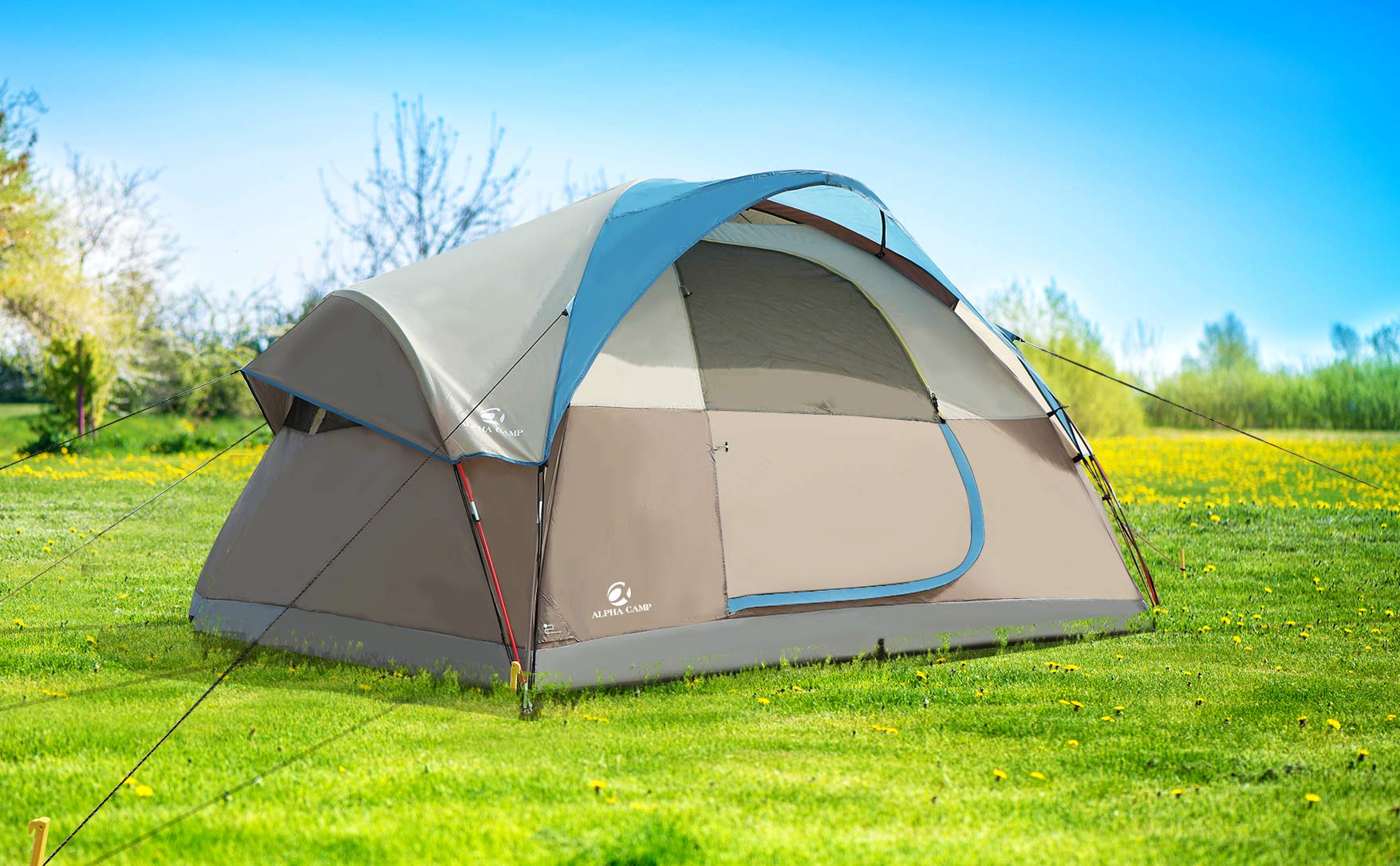 ALPHA CAMP Dome Family Tent Camping Tent 6 Person - Blue 14' x 10'