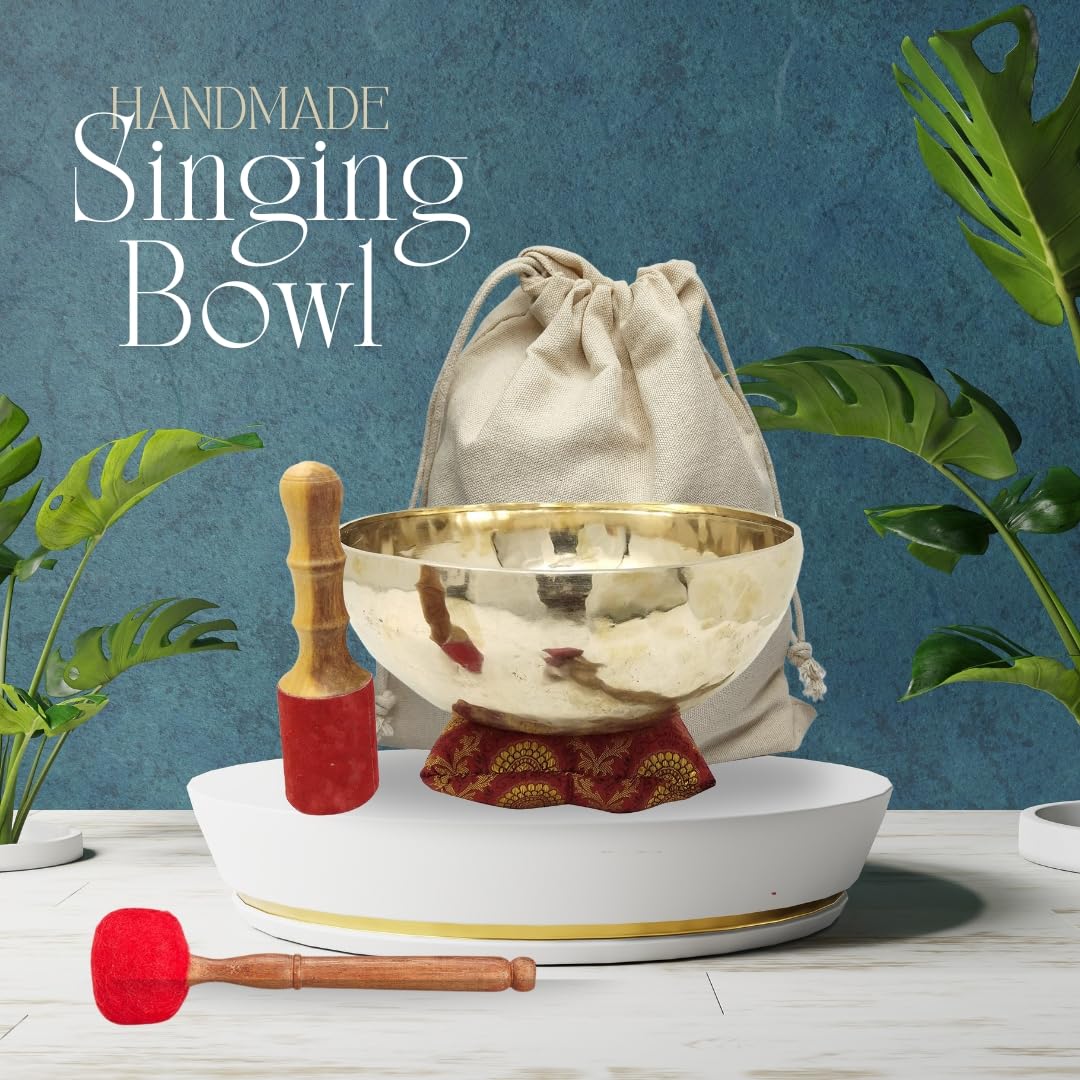 CRAFTSTRIBE 10" Handmade Crown Chatra Tibetan Singing Bowl Meditation Healing Bowl With Mallet And Silk Cushion