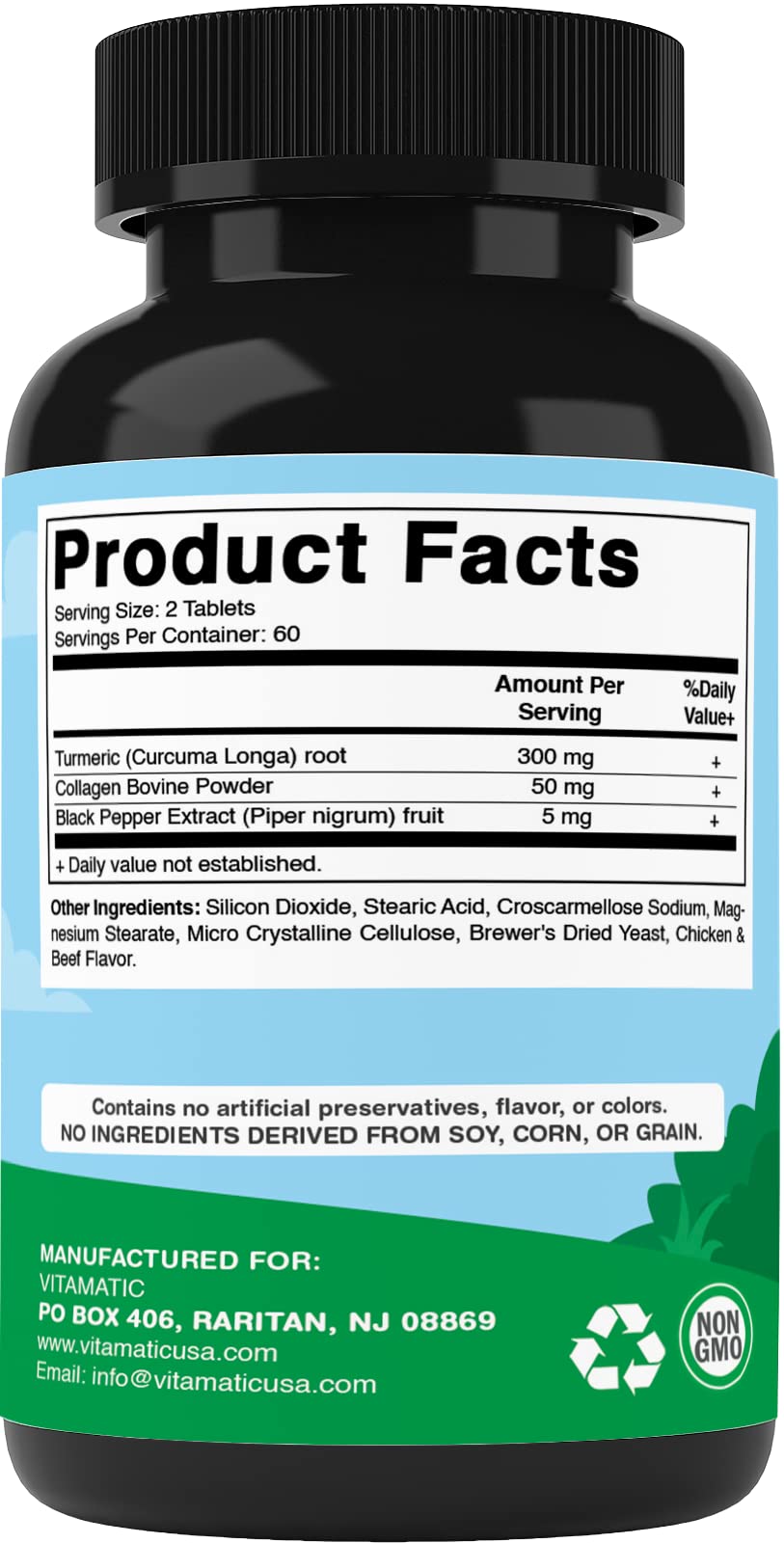 Vitamatic Turmeric for Dogs Anti Inflammatory Pain Relief - 120 Chewable Tablets - Hip & Joint Support Anti Inflammatory for Dogs with Curcumin, Collagen & Black Pepper