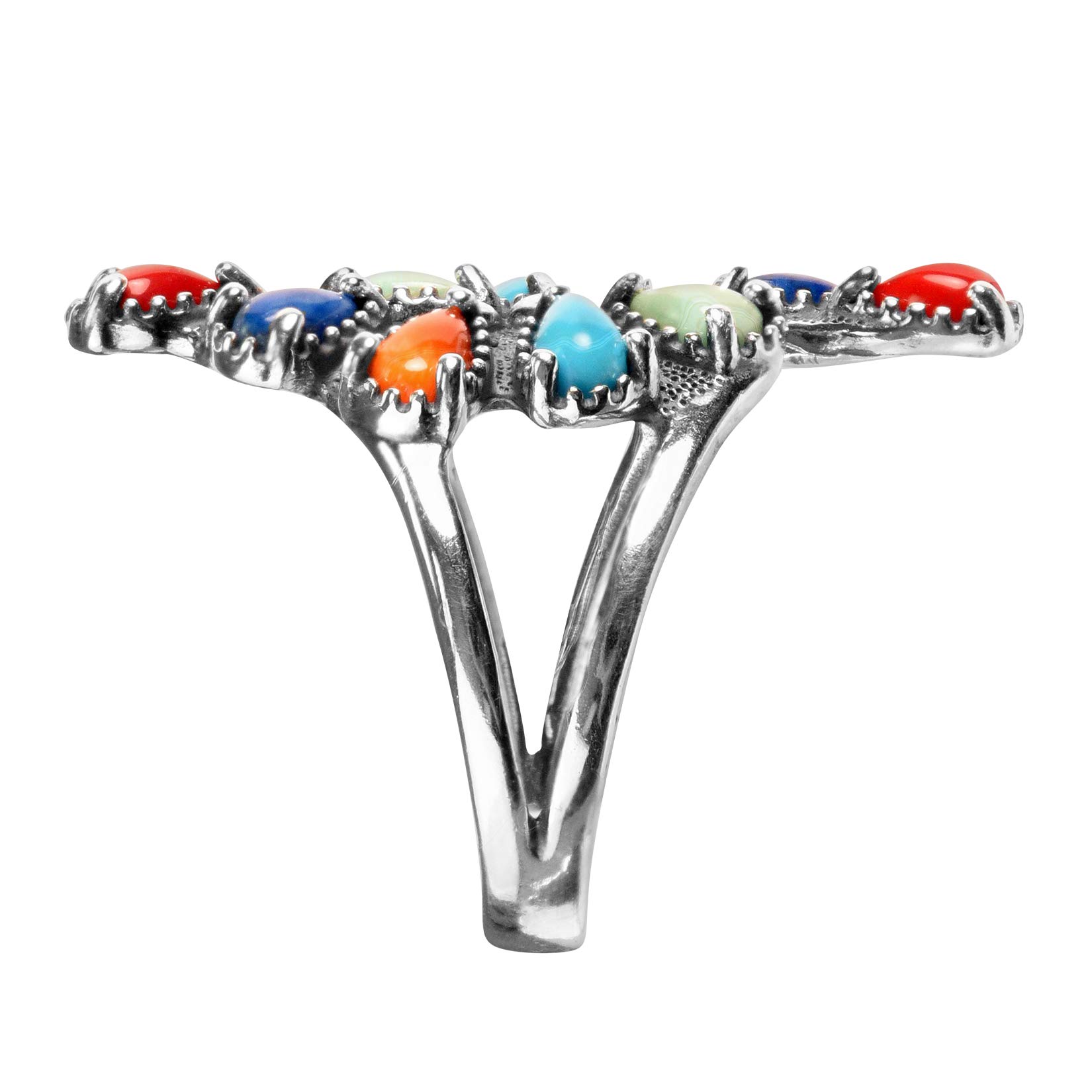 American West Ring Sterling Multi-Gemstone Cluster Fan Ring Sizes 9