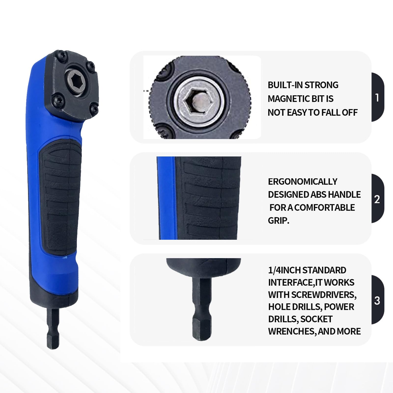 Right Angle Drill Attachment, 90 Degree Drill Adapter, Screwdriver Socket Adapter, Drill Bit Corner Adapter for Most Electric Drills, Socket Wrenches, Perfect for Driving Screws in Tight Spaces(Blue)