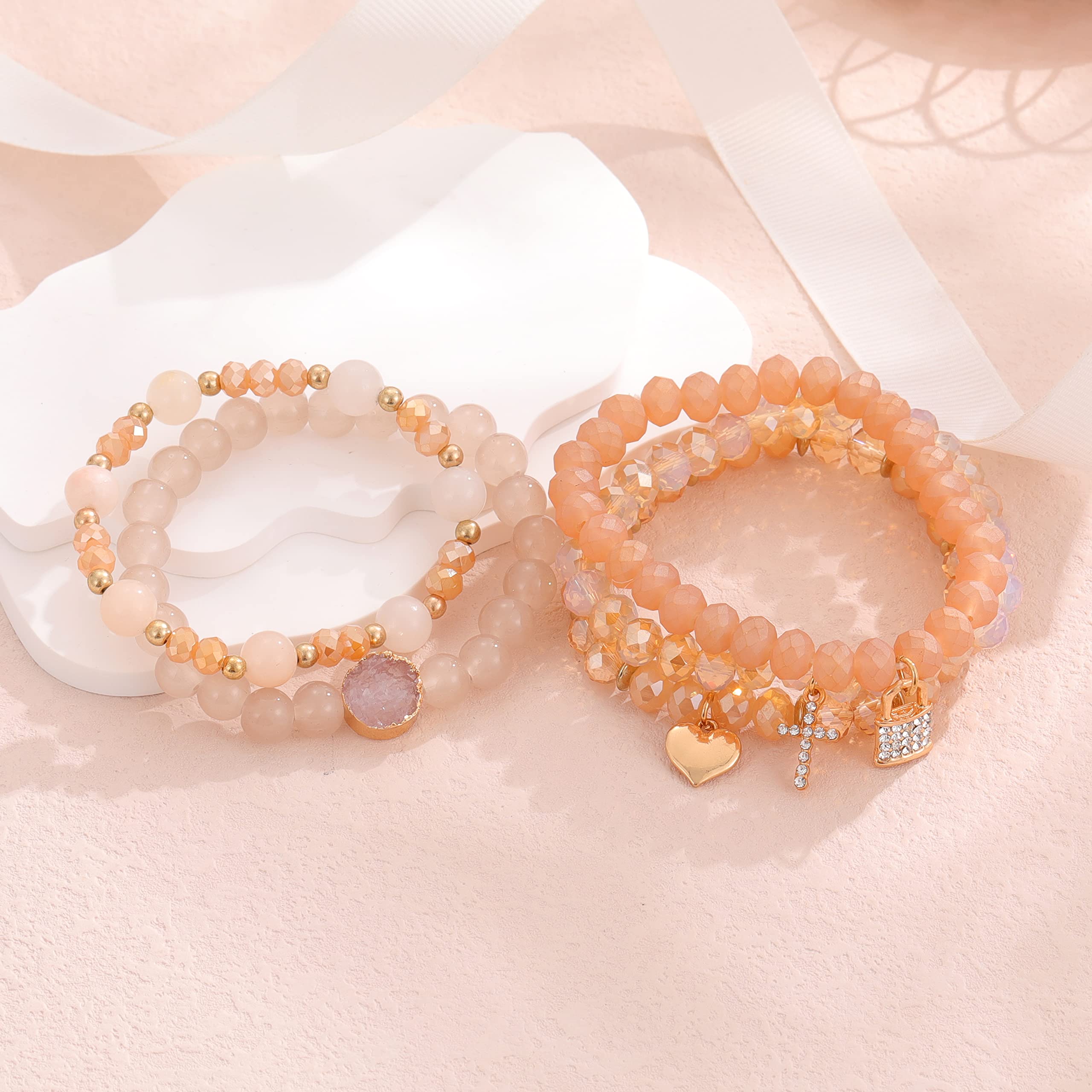 Aganippe Bohemian Beaded Bracelets for Women Stackable Bracelets Set Stretch Multilayer Stack Beads Charm Bracelets Women Girls Handmade Jewelry(5pcs)