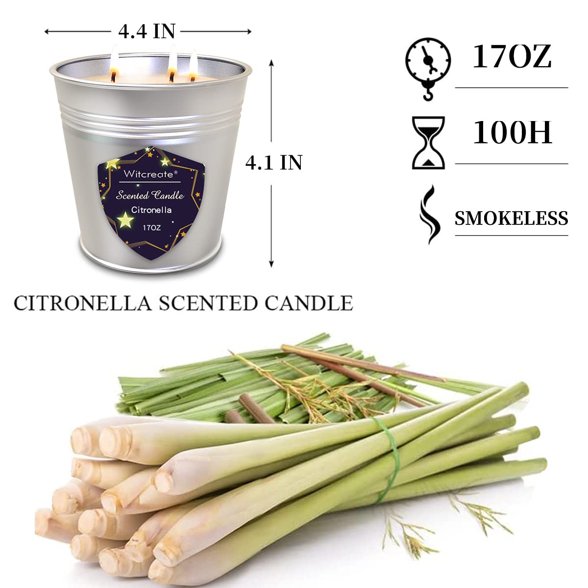 Wticreate Citronella Candles Outdoor Indoor 2 Pack 3-Wick Total 34Oz,Burn 200 Hours Long Lasting for Summer Garden,Party