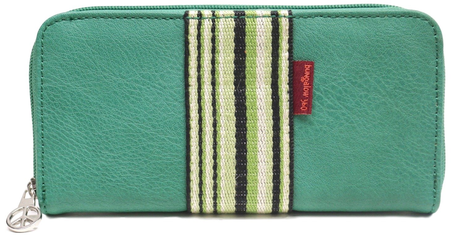 Bungalow360 Original Vegan Leather Striped Zip-Around Wallet (Grass)