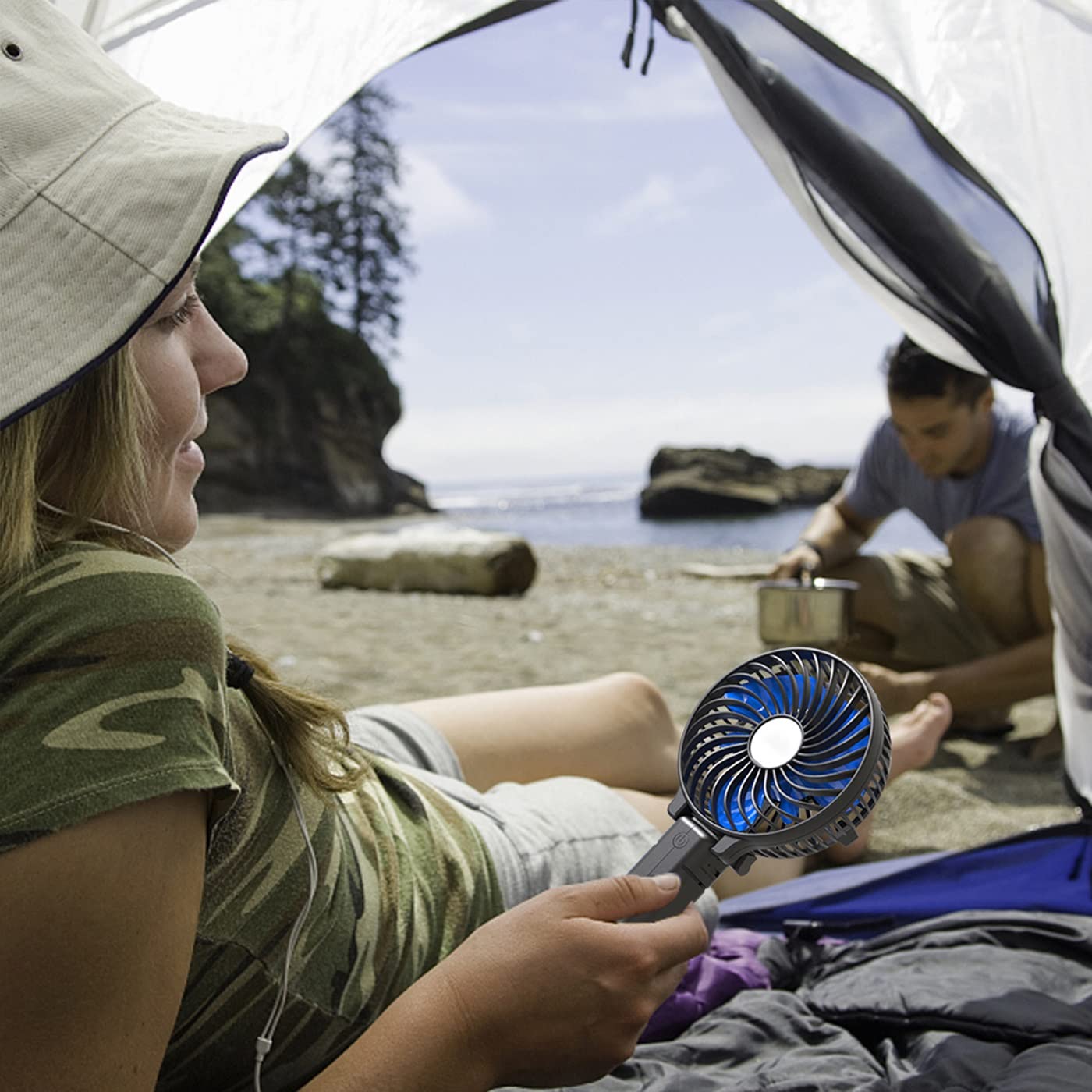 Portable Handheld Fan,USB Rechargeable Mini Fan with 2200mAh Battery Operated, Small Hand Held Fans 3 Speeds Adjustable, 180° Rotation Foldable Personal Desk Fan for Home Office Desktop and Travel