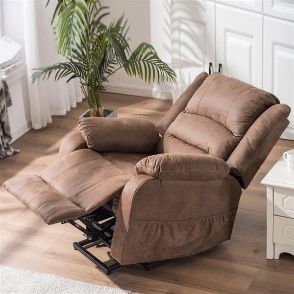 ADUH Electric Lift Function Recliner Massage Chair Light Brown Comfortable&Durable Fabric PU Easy Adjustment Ultimate Relaxation