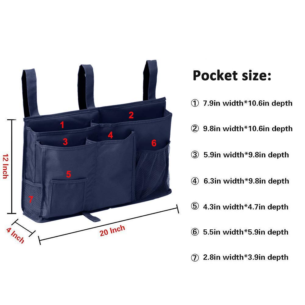 Bunk Bed Organizer, Bedside Storage Caddy Bed Storage Pocket Bedside Organizer Hanging Bunk Organizer for Camp Dorm Room Hospital Bed Rail and More (Navy Blue)