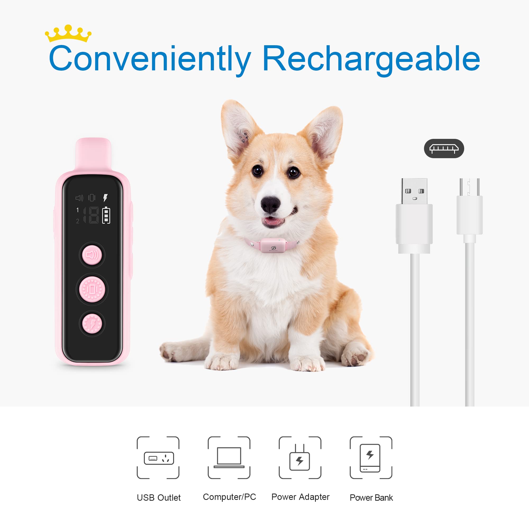 Bousnic Dog Shock Collar for 2 Dogs - (8-120lbs) Waterproof Rechargeable Electric Dog Training Collar with Remote for Small Medium Large Dogs with Beep Vibration Safe Shock Modes(Pink)