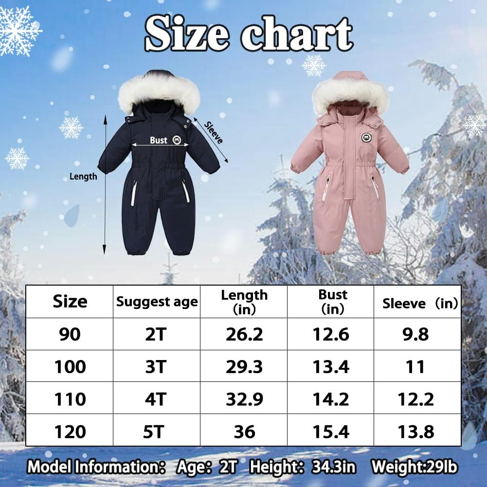 AIKSSOO Kids Baby One Piece Snowsuits Overalls Ski Suits Jackets Coats Jumpsuits Winter Outdoor Snowboarding Pink