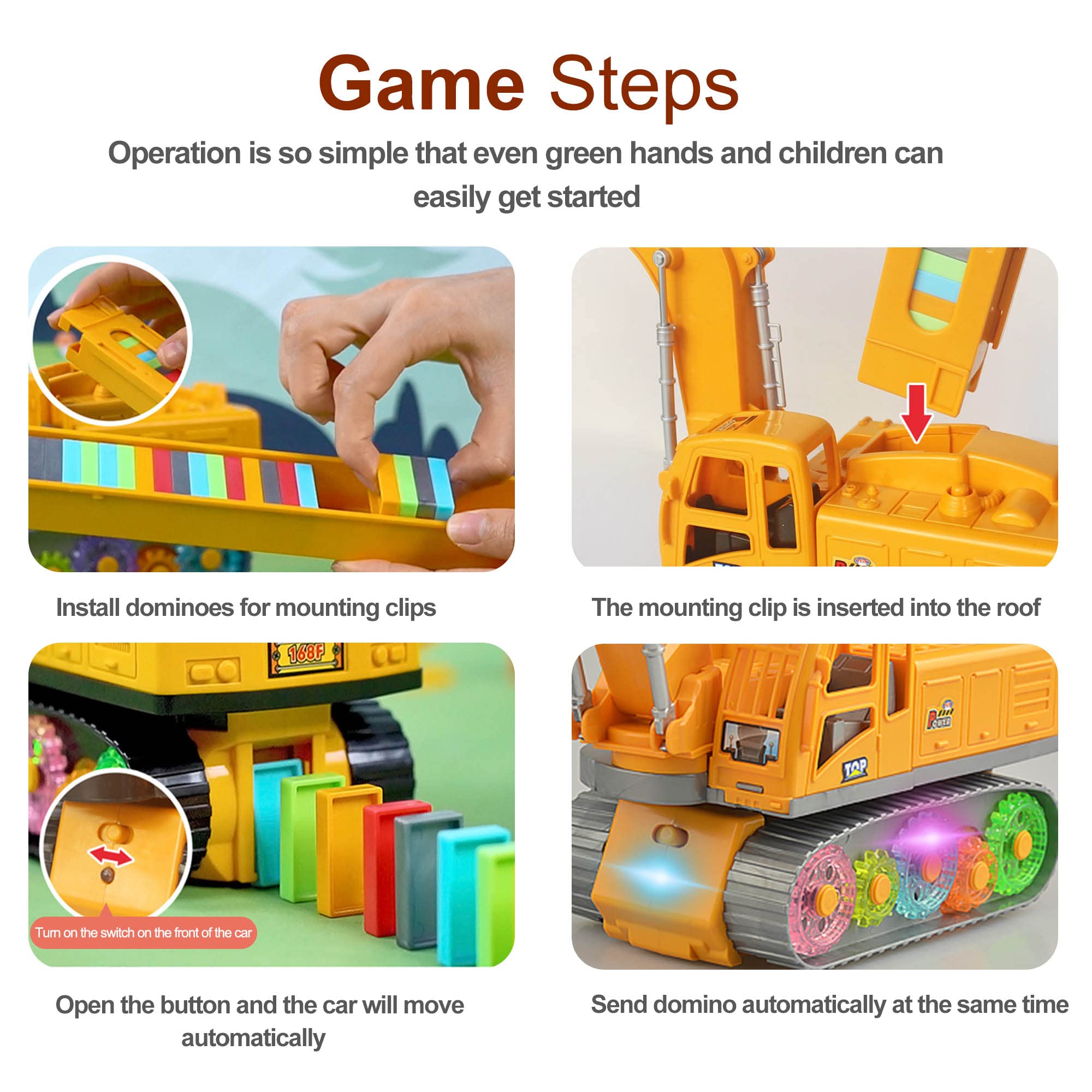 Scientree Domino Engineering Vehicle Set, 120PCS Automatic Domino Laying Train Toy with Lights & Sounds for Kids Age 3+