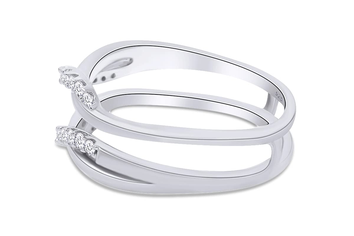 AFFY Sterling Silver Delicate Bypass Infinity Style Vintage Wedding Ring Guard Enhancer with Cubic Zirconia (0.20 cttw) Ring Size-8