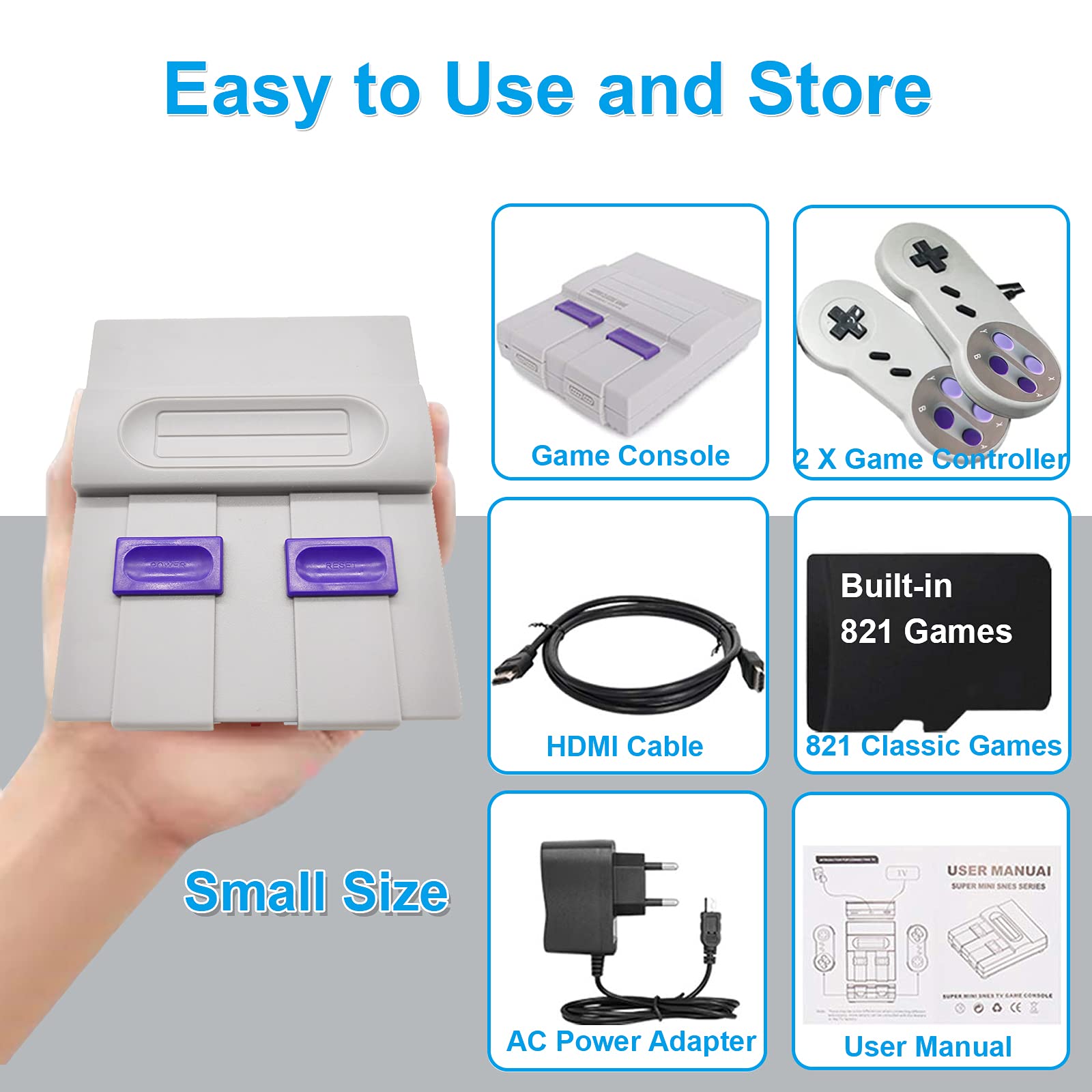 Handheld Game Console, Built-in 821 Games, HDMI HD Output, Children Gift/Birthday Gift/ Happy Child Memories, Childhood Classic Retro Game Console