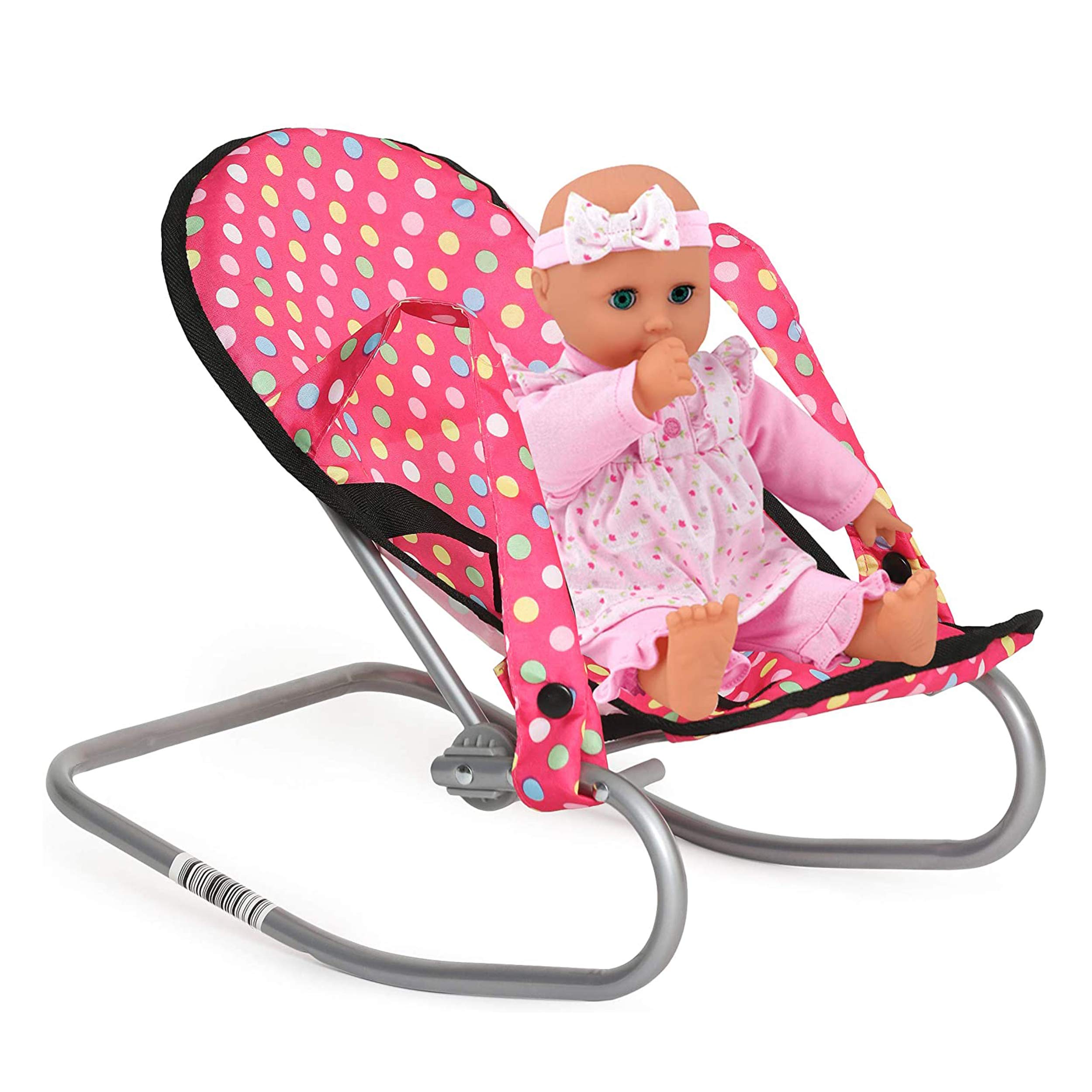 fash n kolor 4 Piece Doll Play Set, includes - 1 Pack N Play. 2 Doll Stroller 3.Doll High Chair. 4.Infant Seat, Fits Up to 18'' Doll (4 Piece Set)