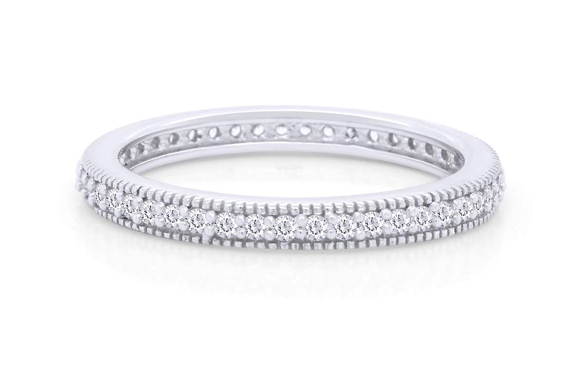 AFFY Womens Anniversary Eternity Bands 3 Stackable Rings Cubic Zirconia Engagement Bridal Milgrain Marquise Infinity Ring 14K White Gold Plated 925 Sterling Silver Ring Sets Size-8.5