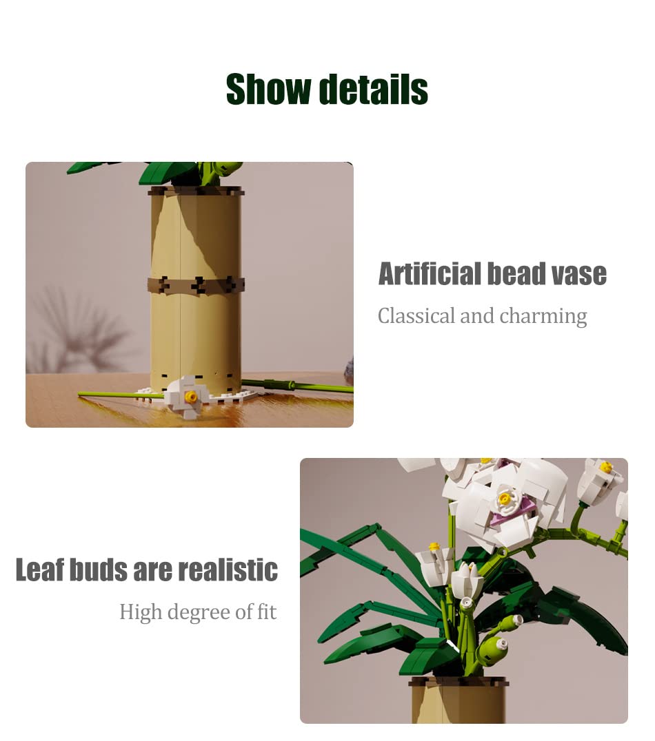 AIEWEV Flower Bouquet Building Kit, Phalaenopsis Orchid Bonsai Creative Building, DIY Building Blocks Education Toy, Botanical Gift Set for Decoration Office&Home, Holiday(588 pcs)