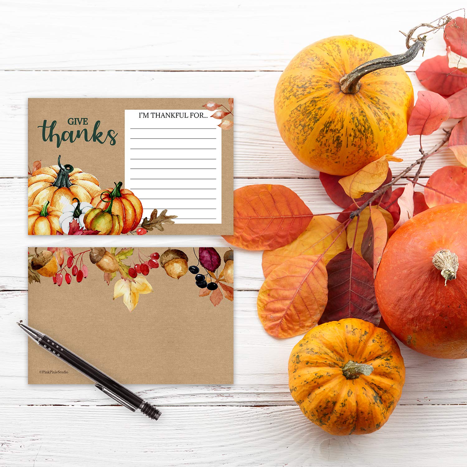 Pink Pixie Studio 40 Thanksgiving I Am Thankful for Fill in Gratitude Cards- Plate Setting or Activity for Familes Adults & Kids - Fall Autumn Leaves Pumpkins Decorations Supplies (4x6 Double Sided)