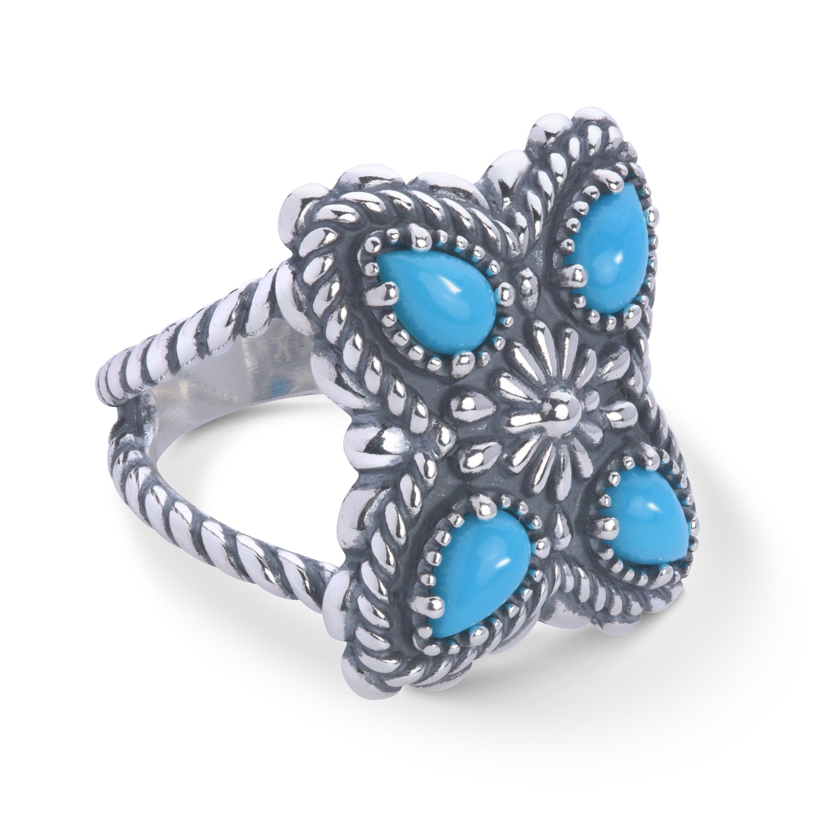 American West Sterling Silver Sleeping Beauty Turquoise Gemstone Butterfly Concho Ring Size 5