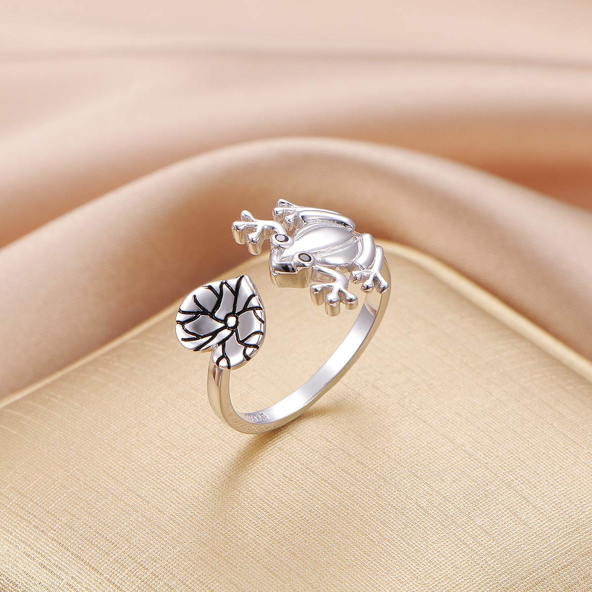 Alphm Frog Ring for Women S925 Sterling Silver Adjustable Wrap Open Spoon Lotus Leaf Heart Rings
