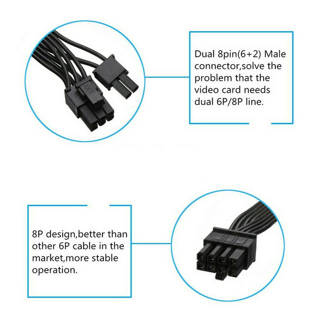 JINYI EPS 8 Pin Male to Dual PCIe 8 (6+2) Pin Male PCIE Cable, GPU Power Cable Replacement for Corsair CoolerMaster Thermaltake Modular Power Supply (25 + 9 inches)