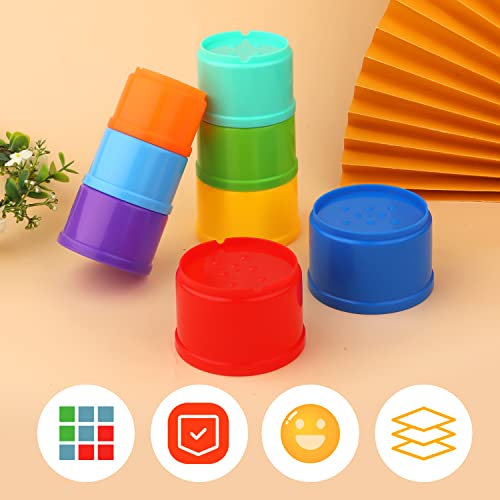 AIEX 8pcs Stack Up Bunny Cups, Bunny Toys for Rabbits Stacking Cups for Bunnies Plastic Nesting Toys Bath Cups for Baby(8 Colors)