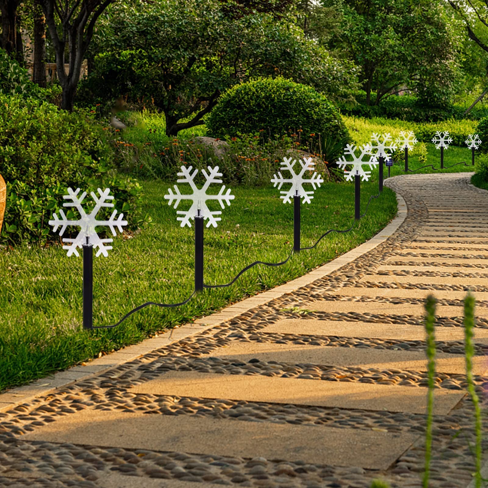 cyindzchwy Christmas Pathway Lights - Solar Powered Snowflake Lights with Stake Outdoor Waterproof, 5 Pack Outdoor Decorative Lights for Garden Yard Street Pathway Park Christmas Wedding (Snowflake)