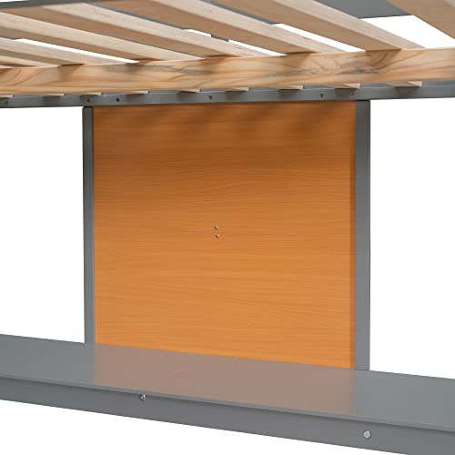 BOVZA Full Size Loft Bed with Desk and Writing Board, Cabinet, Wood Loft Bed Frame with 2 Built-in Ladder and Guardrails for Kids Teens Girls Boys, Gray