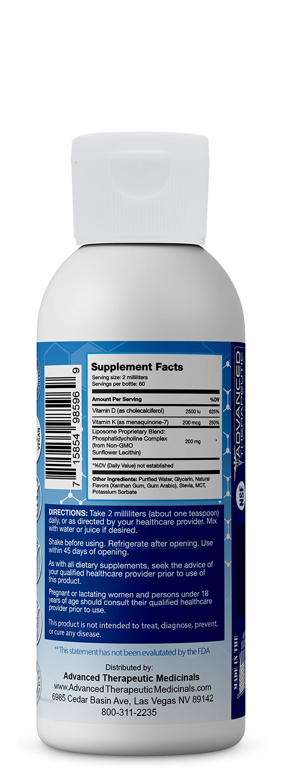 Advanced Liposomal Vitamin D3 K2 - Pharmaceutical Grade Liposome Liquid Vitamin D with Vitamin K2 as MK7 - 4 oz. of No Soy, Non GMO, Vegan K2 D3