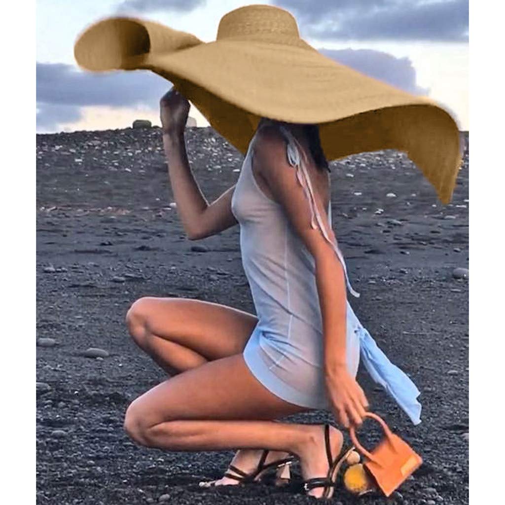 Fashion Oversized Straw Hat - Large Brim Sun Hat Beach Cap Big Foldable Floppy Sunshade Hats for Women Girls Travel (B Color 90cm)