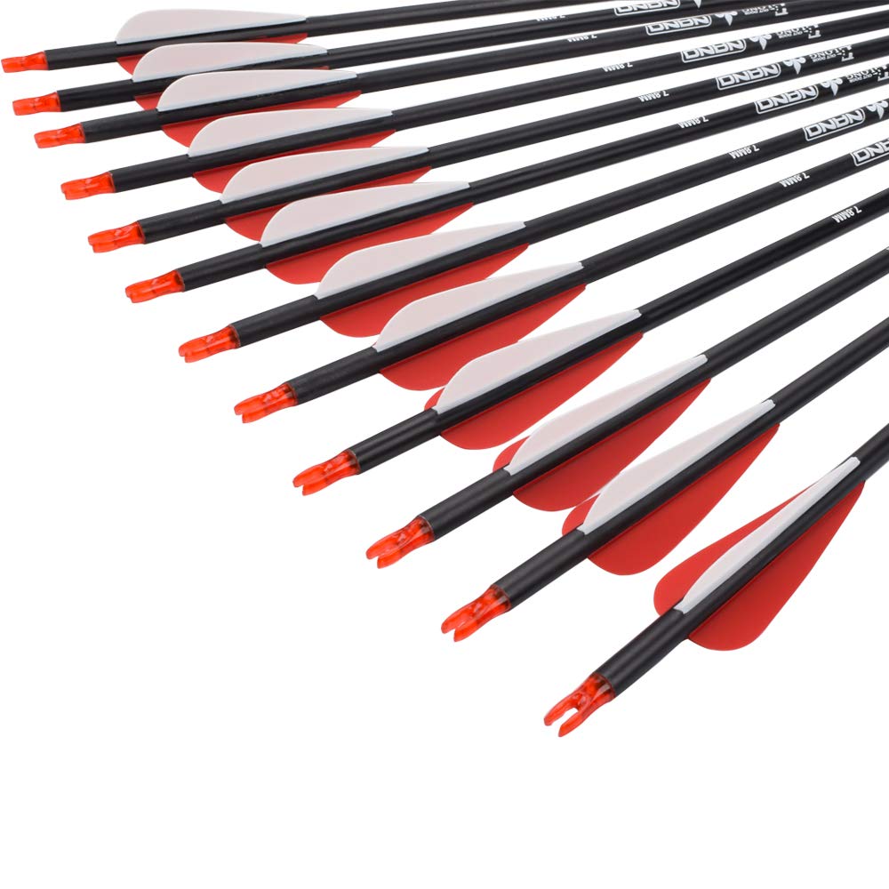 Archery Carbon Arrow Hunting Target Practice Arrows 28 Inch with Removable Tips for Compound & Recurve Bow Spine 500 12PCS