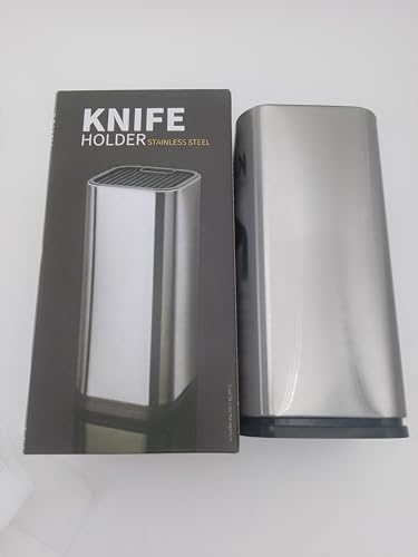 BOWONG Universal Knife Block, Stainless Steel Knife Holder Stand with Slots for Scissors and Sharpening Rod, Rectangular Knife Storage Stand Safe and Detachable for Easy Cleaning
