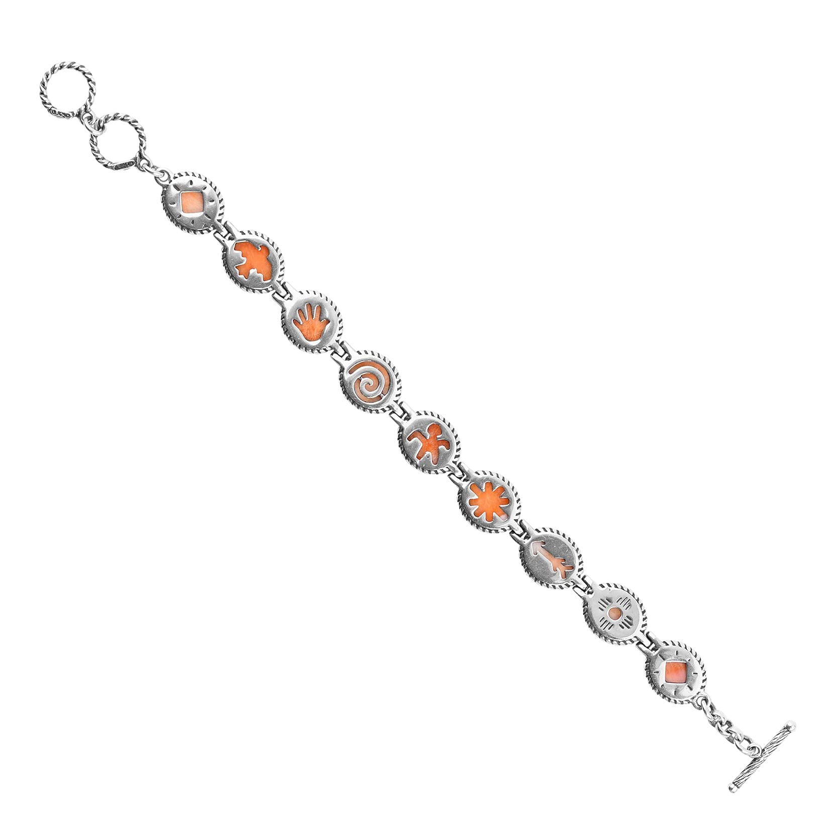 American West Sterling Orange Spiny Gemstone Reversible Tennis Bracelet Size L