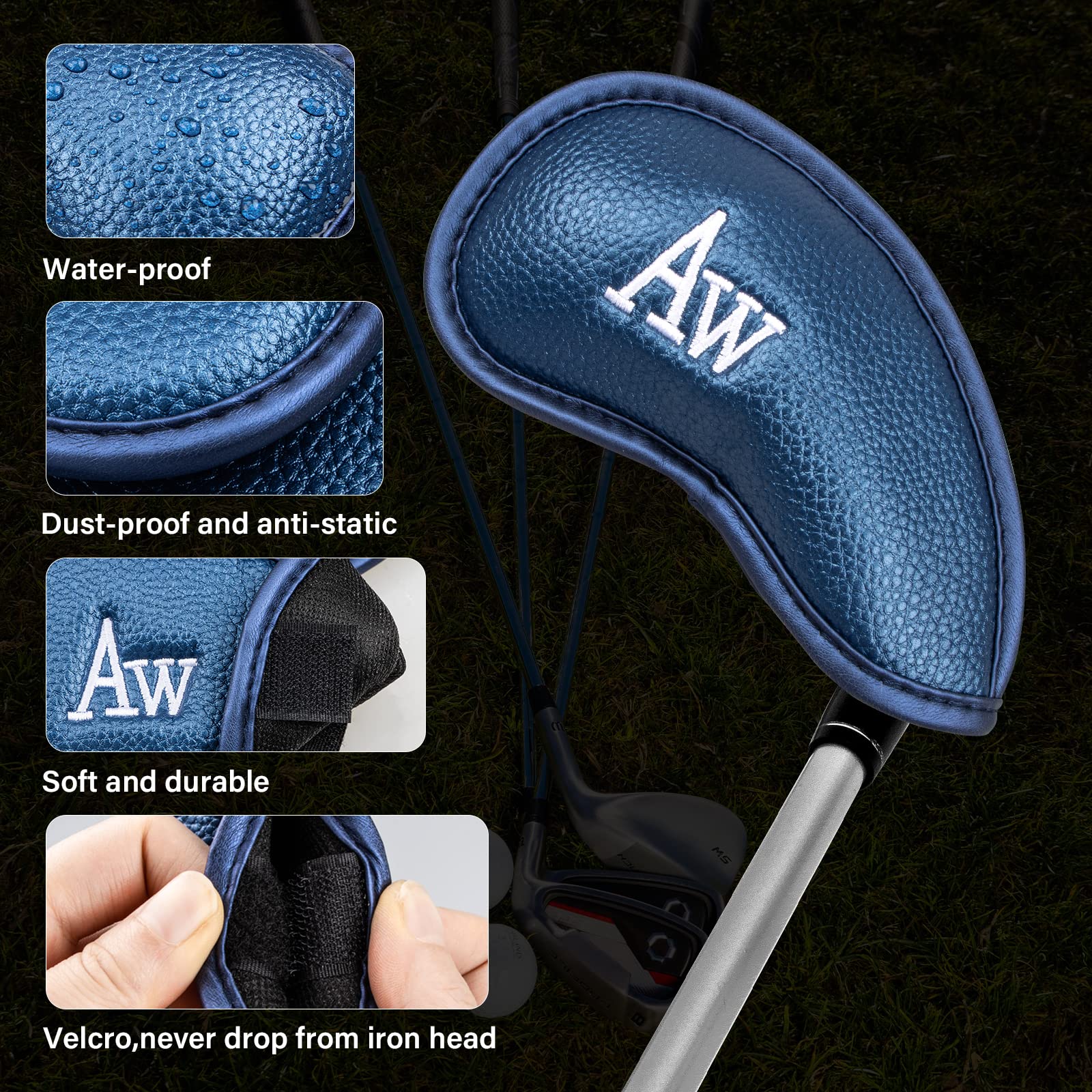 Alpinista Golf Club Covers for Irons-12pcs Synthetic Leather Golf Head Covers Set Fit Most Iron Clubs