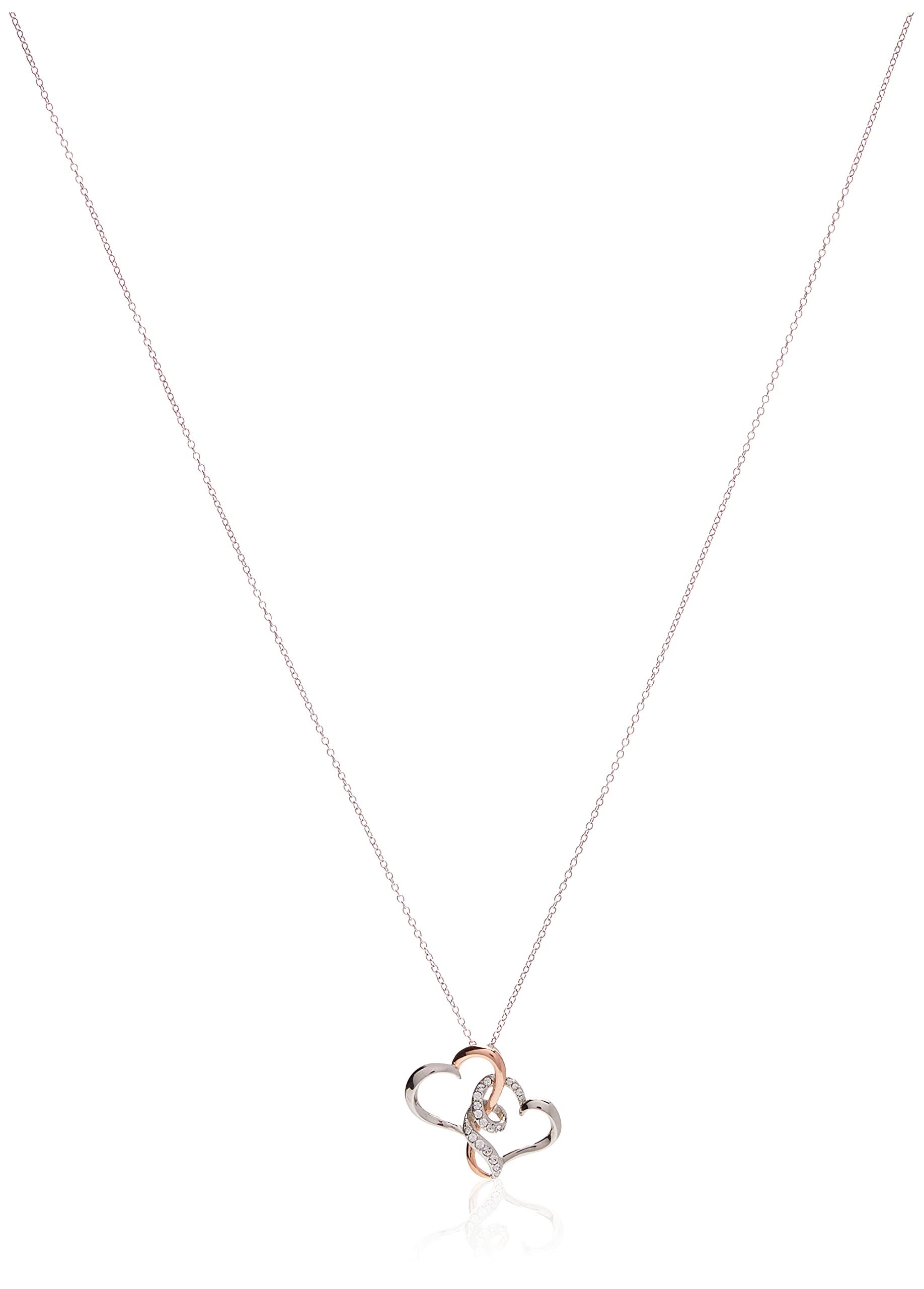 Amazon Essentials Sterling Silver Two Tone Double Heart Pendant Necklace Made with Crystal (18") (previously Amazon Collection)