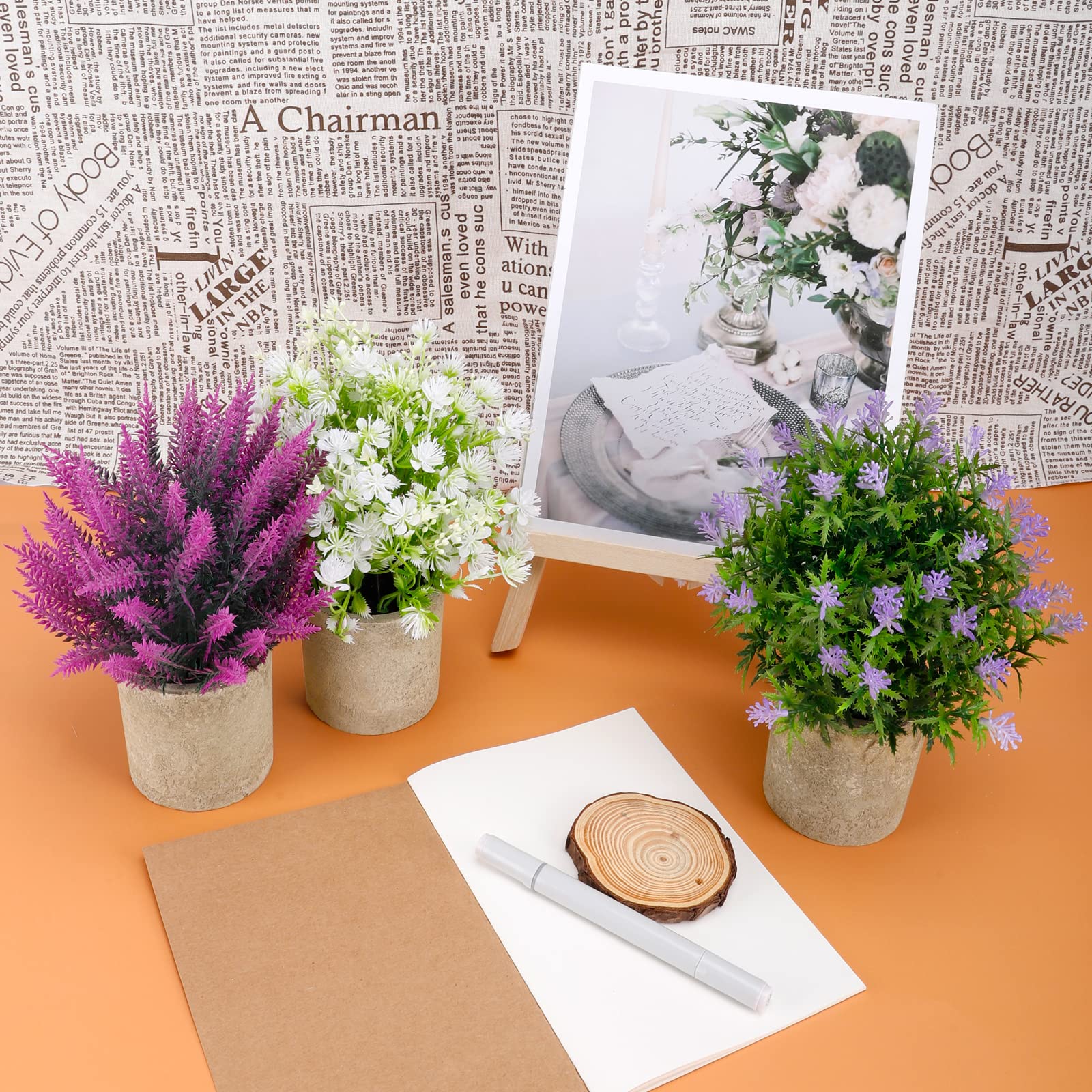 FUNARTY Fake Plants 3pcs Small Potted Plants Mini Artificial Small Flower 10” Faux Greenery Plants Indoor Lavender Pot for Garden Lawn Balcony Office Home Desk Decoration