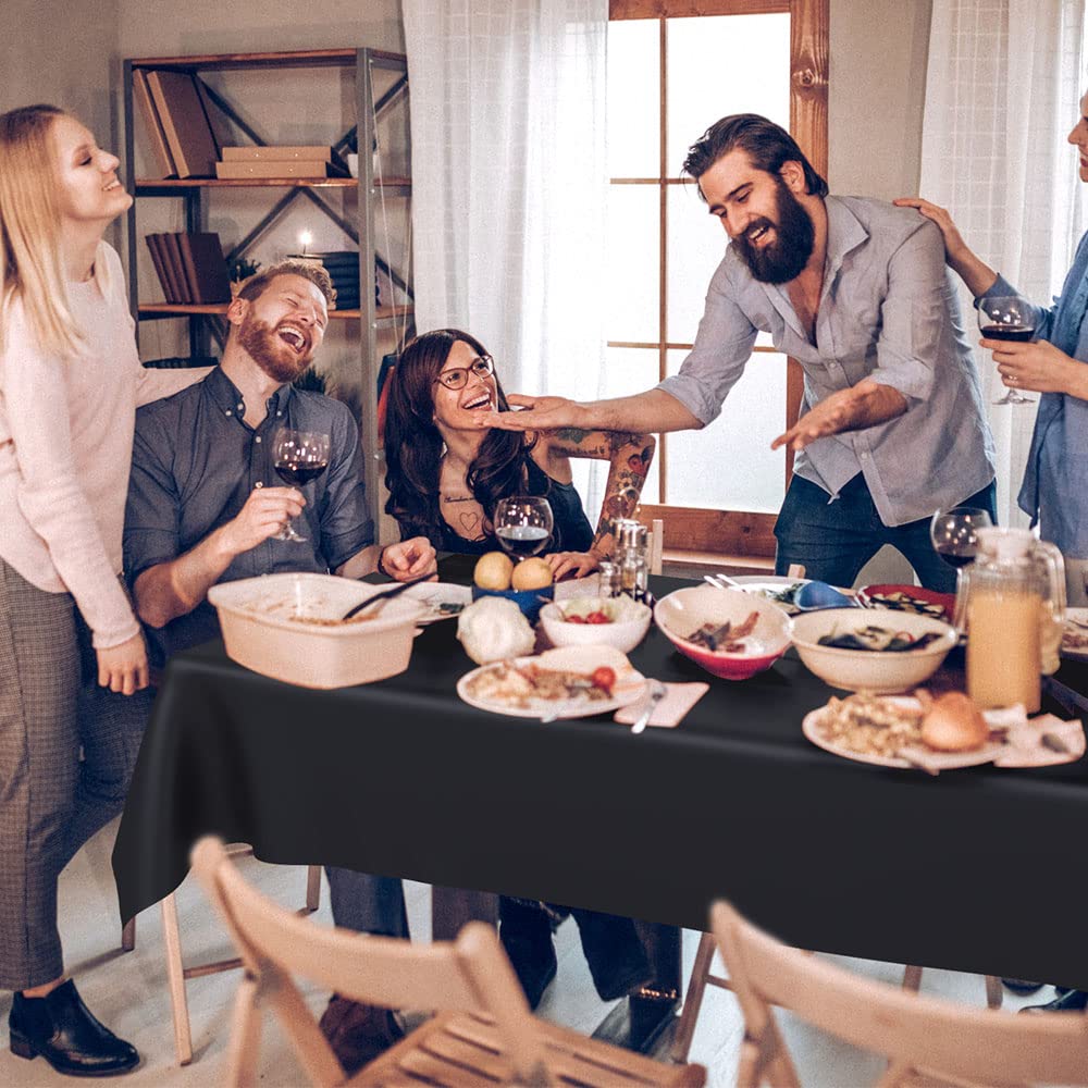 Black Table Cloth Rectangle Table 2 Pack Black Tablecloth Plastic Table Cloth Disposable Table Cloths for Parties Halloween Tablecloth Disposable Tablecloths Waterproof Plastic Table Cover 54" x 108"