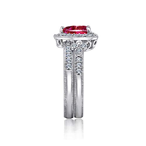 Amazon Essentials Platinum-Plated Sterling Silver Infinite Elements Cubic Zirconia Fancy Pink Heart Antique Ring, Size 7, (previously Amazon Collection)