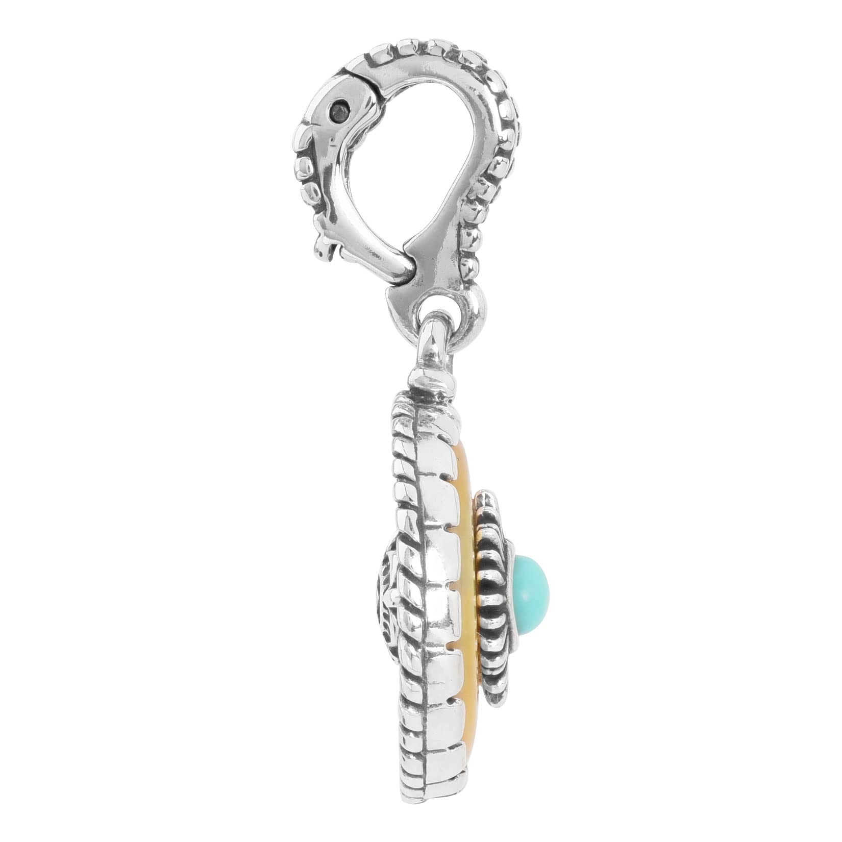 American West Sterling Silver Gold Mother of Pearl & Turquoise Gemstone Evil Eye Charm Pendant