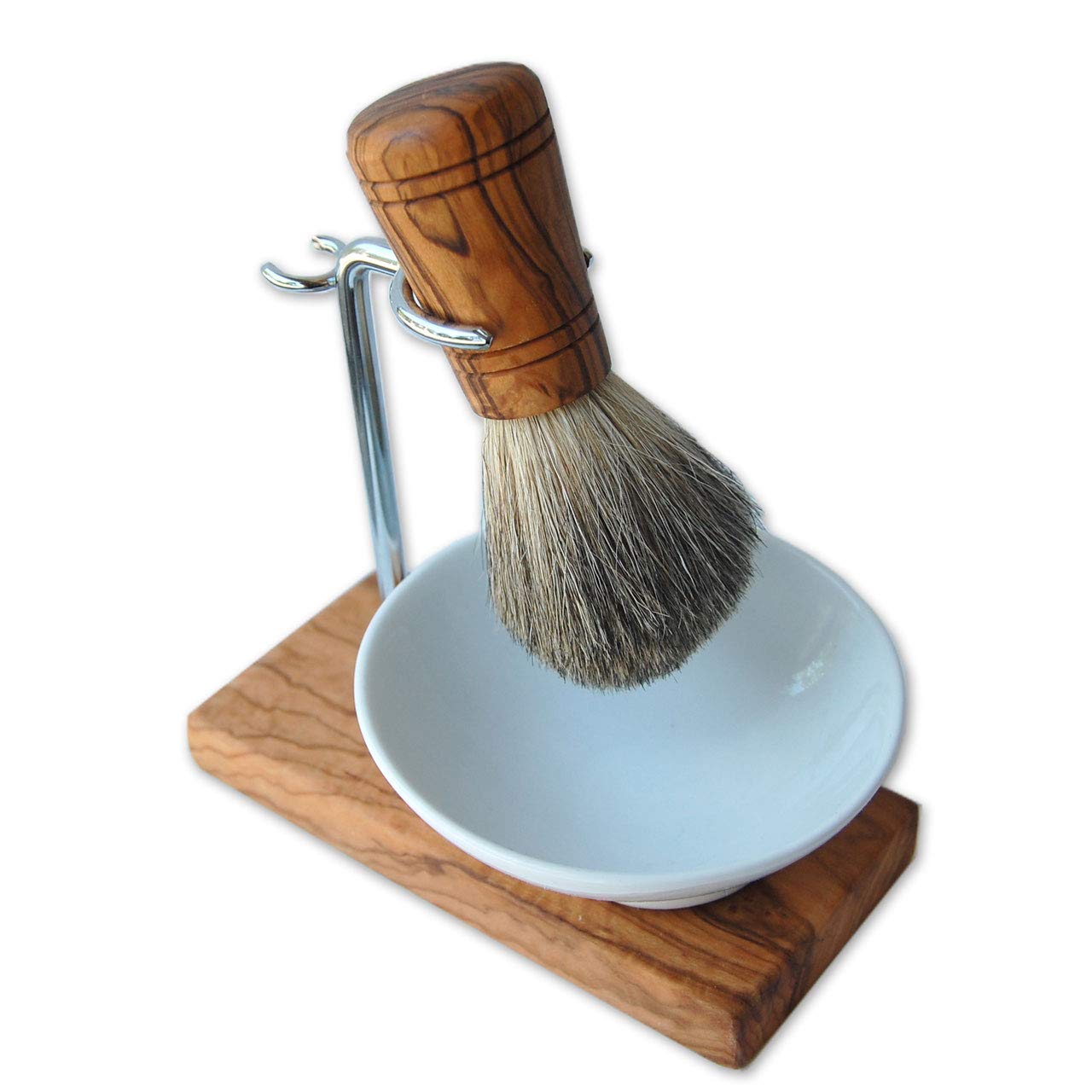 Shaving brush vegan/synthetic handle olive wood by DOM