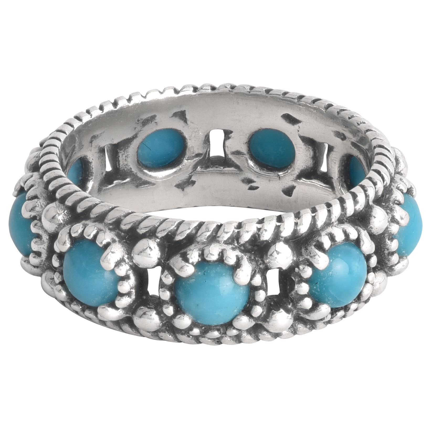 American West Sterling Silver Women's Ring Blue Turquoise Gemstone Size 8