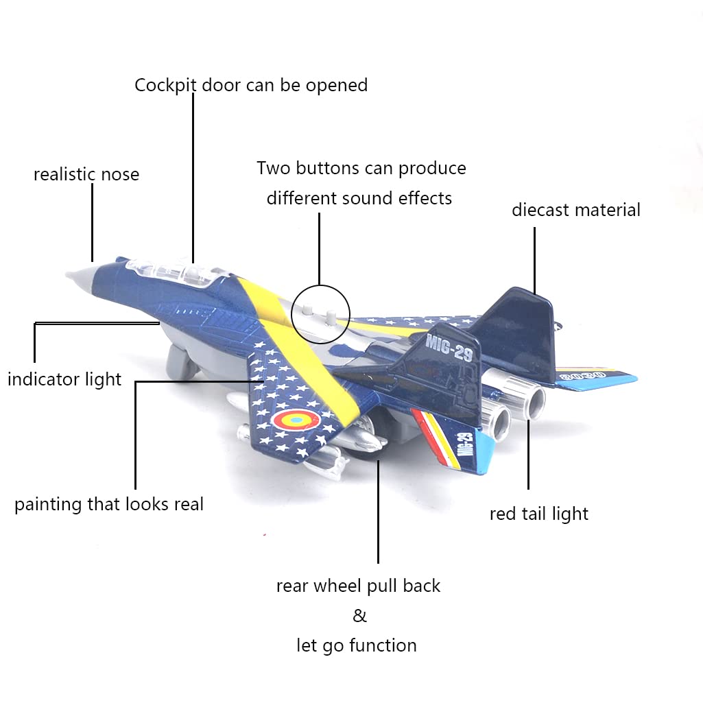 Ailejia Fighter Jet Military Plane Model Airplane Toy Alloy Planes Aircraft Mode Attack Airplane Toy with Pull Back Stealth Bombers and Fighter Planes (Blue)