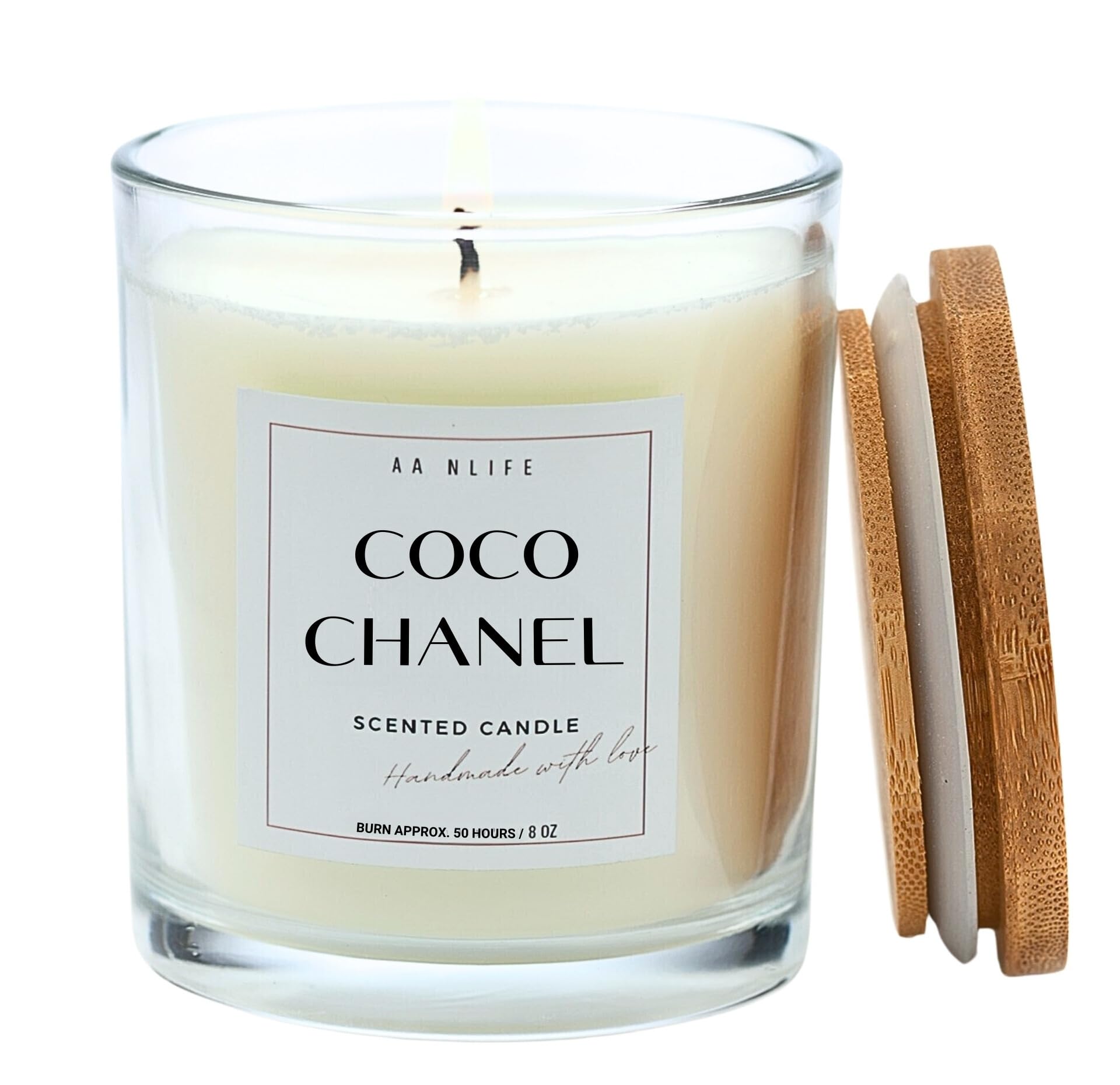 Scented Candle Coco Chanel no 5 Perfume Version, Elegant Womens Fragrances, Gifts for Women, Home Luxury Scents, Organic Coconut Wax Candles, Long Lasting Clean 50 Hour Burn, Coffee Table Decor, USA