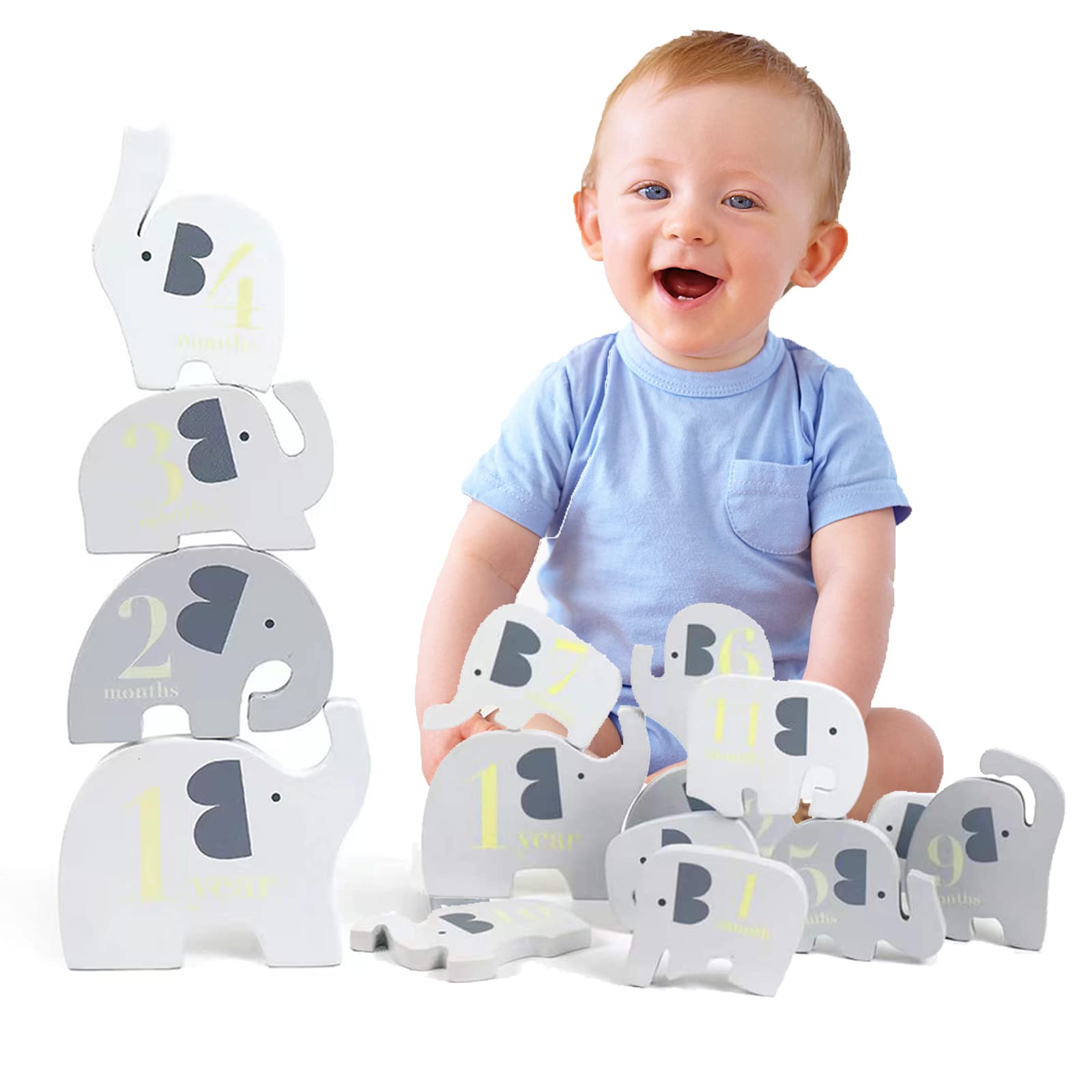 HanMiaMia Wooden Elephant Toys 12 PCS Stacking Toddler Toy Montessori Balance Activities Game for Baby