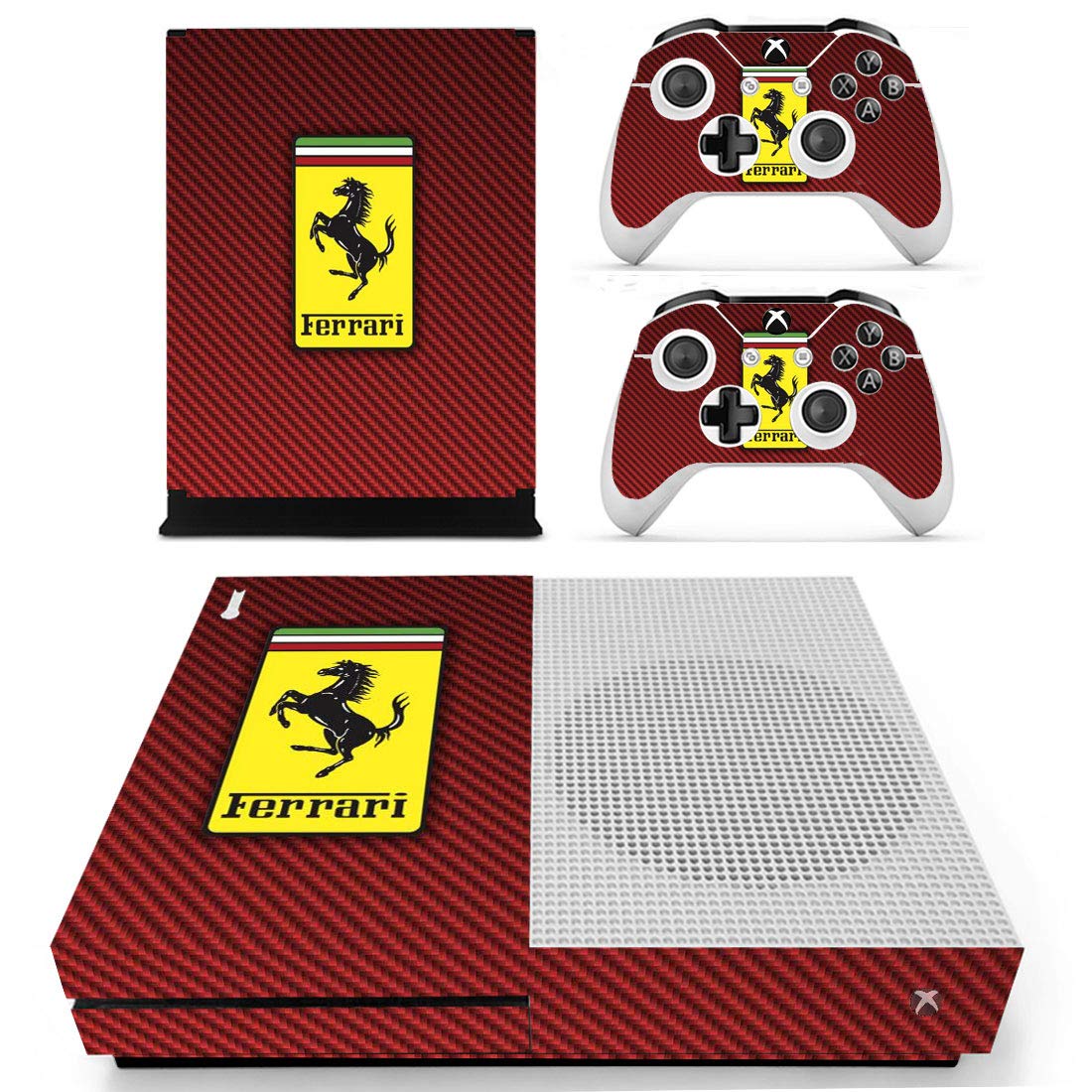 Adventure Games - Ferrari, Carbon Fiber - Vinyl Console Skin Decal Sticker + 2 Controller Skins Set - Compatible with XBOX ONE S gaming console systems