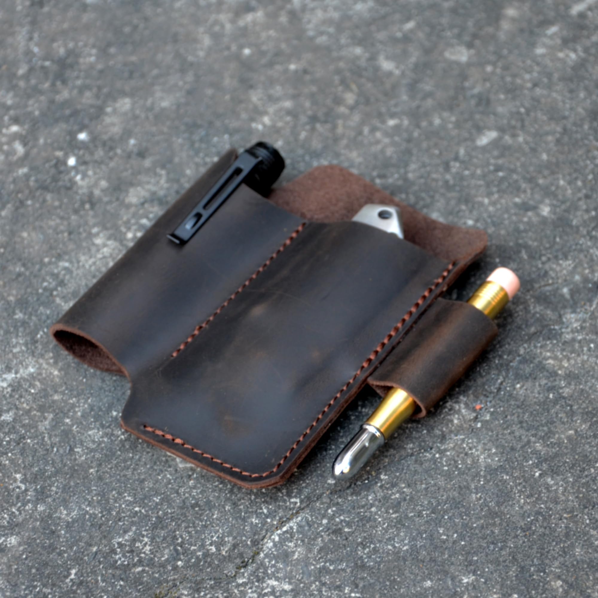 YIYUS Genuine Leather Multitool Belt Sheath Organizer, Leather EDC Belt Pouch for Men, Belt Holder Mini Leather Pocket, Flashlight Holder, Pen Holder, Sheath Holster Darkbrown