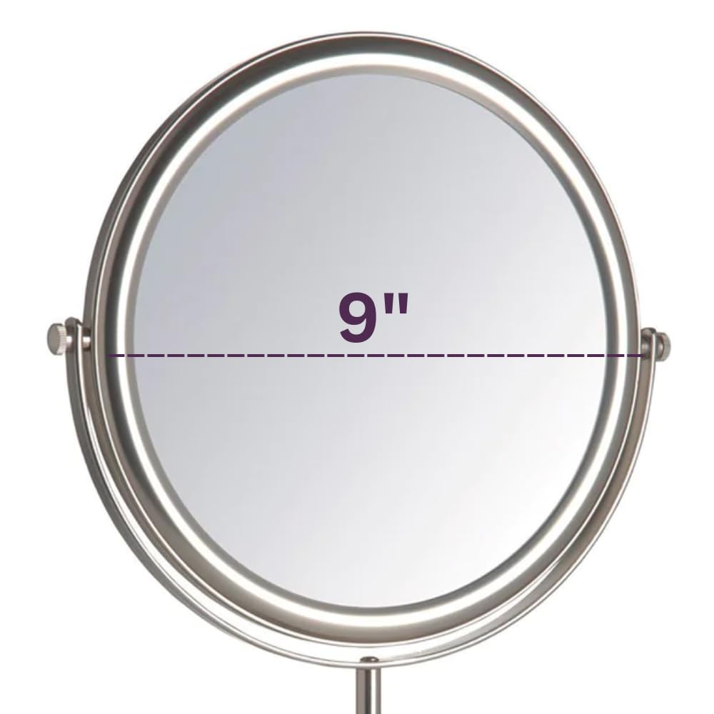 JERDON Two-Sided Tabletop Makeup Vanity Mirror - 5X-1X Magnification & Swivel Design - 9-Inch Diameter Mirror with Adjustable Height - Polished Chrome Finish - Model JP4045C