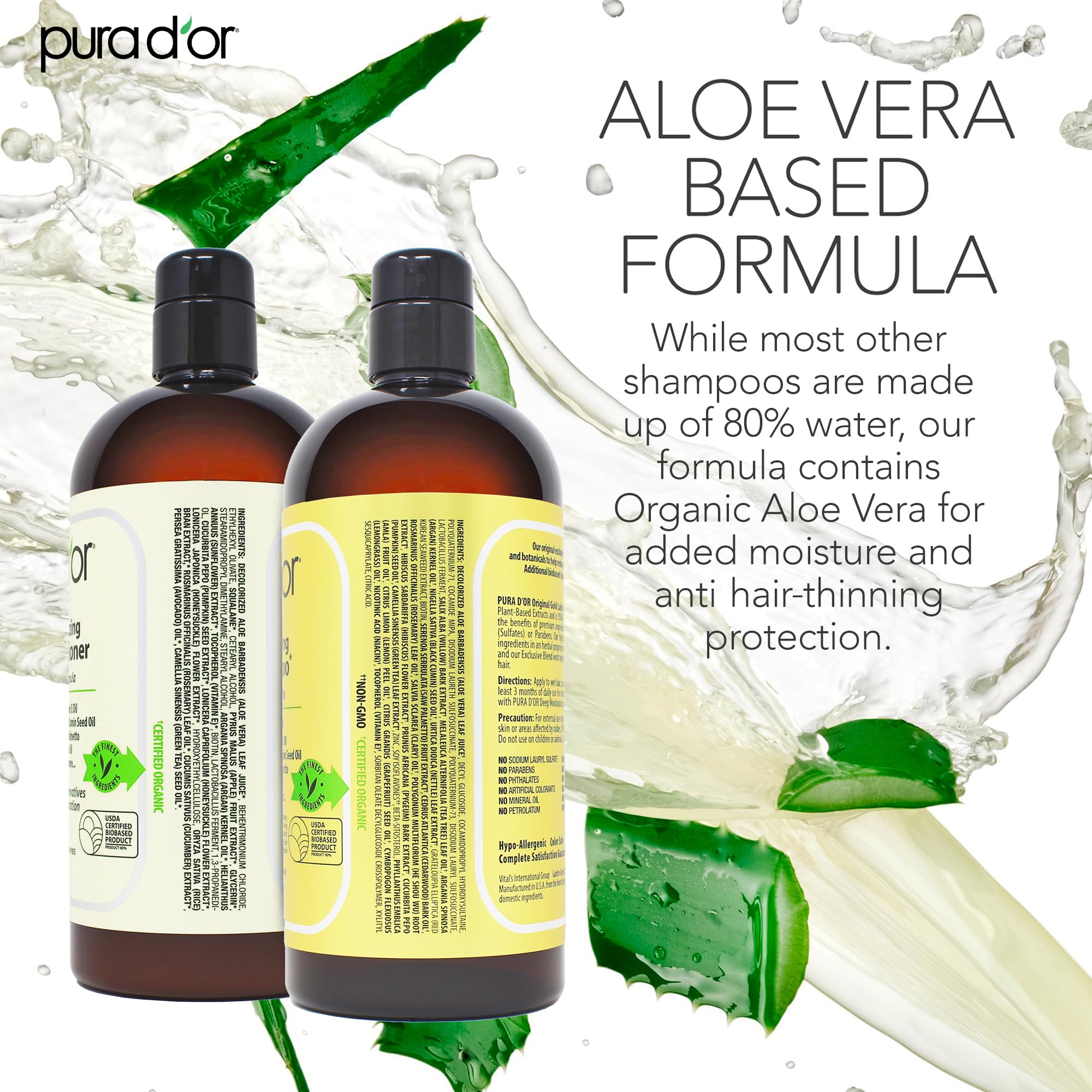 PURA D'OR Anti-Thinning Biotin Shampoo & Deep Moisturizing Conditioner Original Gold Label Set (24oz x2) Natural Earthy Scent, CLINICALLY TESTED Effective Results, DHT Blocker Thickening, Women & Men