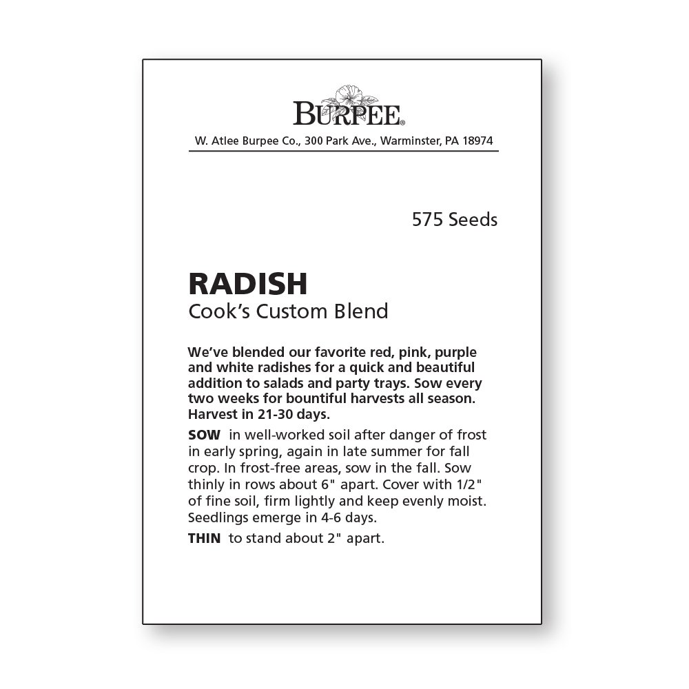 Burpee Cook's Custom Blend Radish Seeds 575 seeds