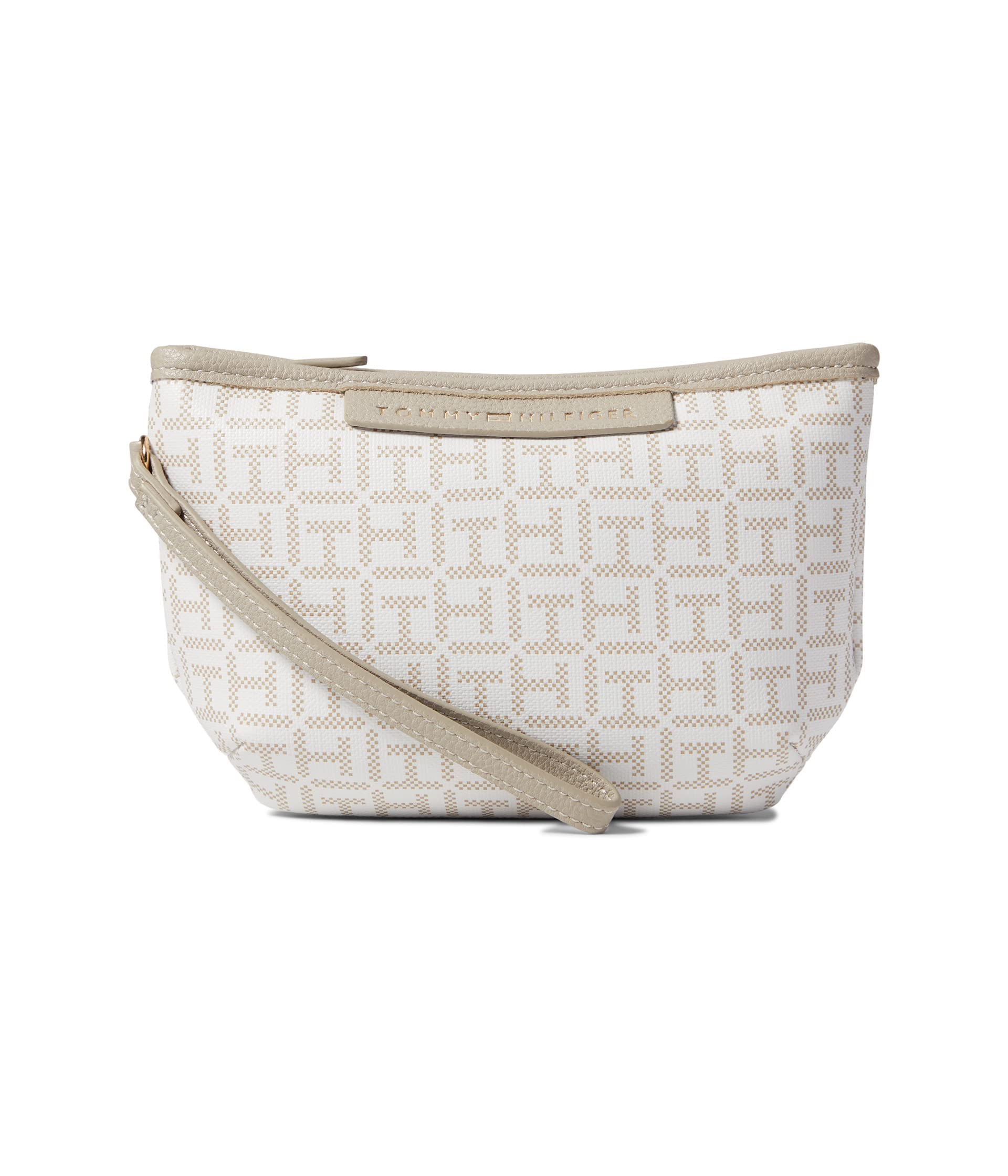 Tommy Hilfiger Diana II Half-Moon Wristlet Coated Square Monogram Ivory/Clayed Pebble One Size